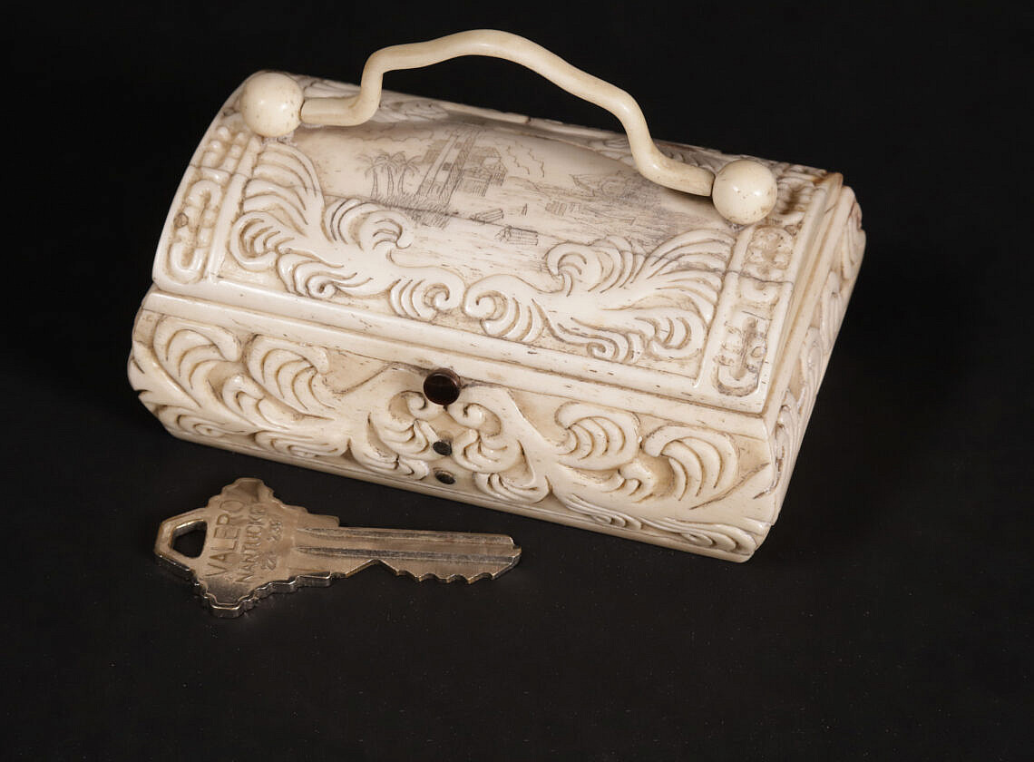 Carved Bone Lady's Miniature Trinket Box 19th Century - Carved Bone ...