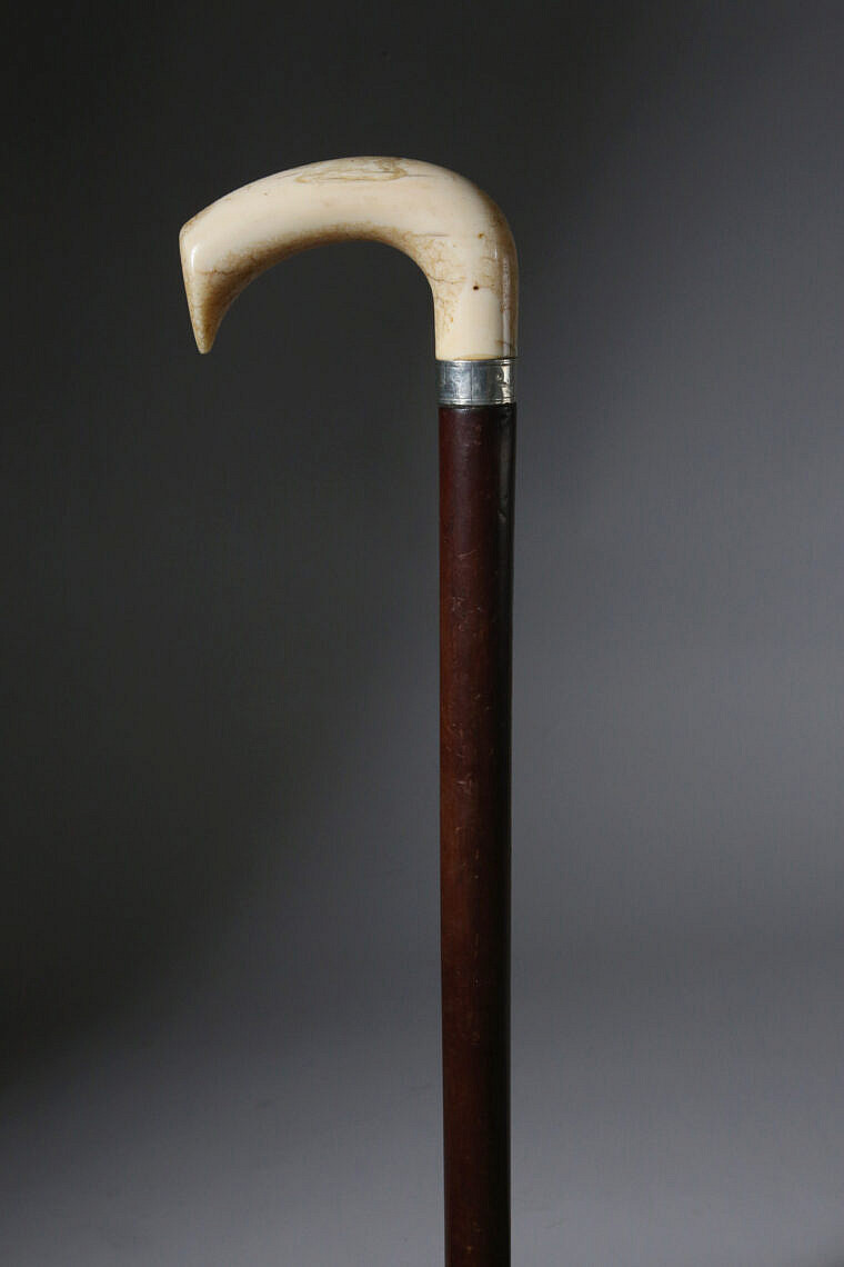Whaleman Made Antique Walrus Ivory Cane on Hardwood Shaft 19th Century ...