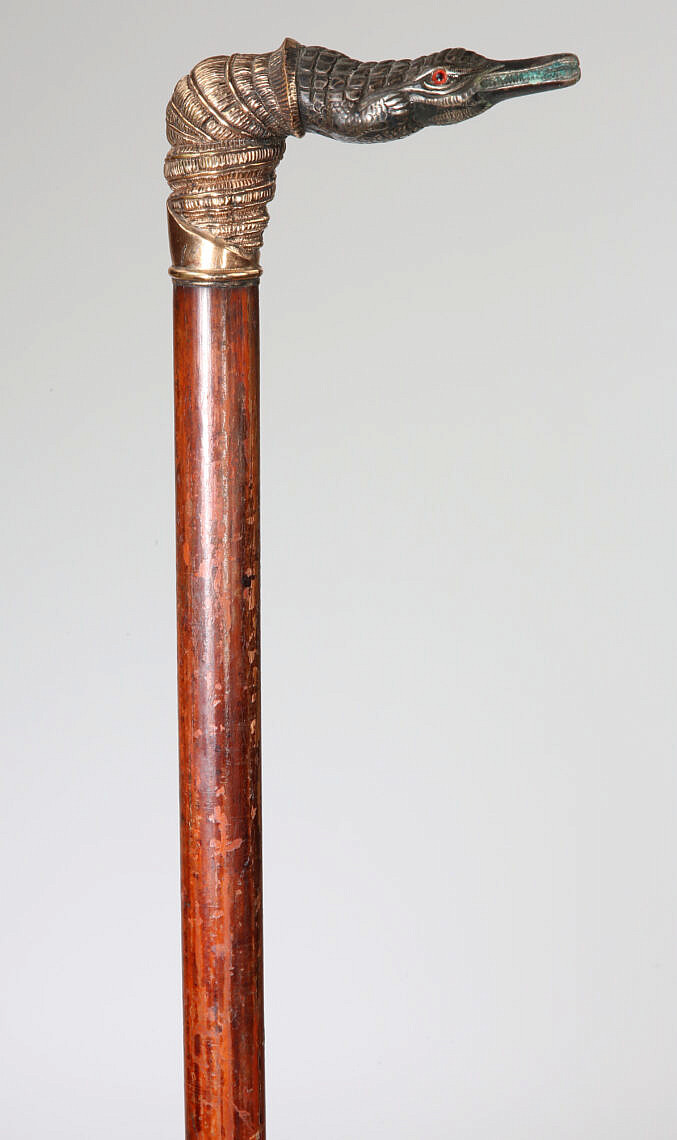 Antique Patina Metal Alligator Handled Cane - Antique Patina Metal ...