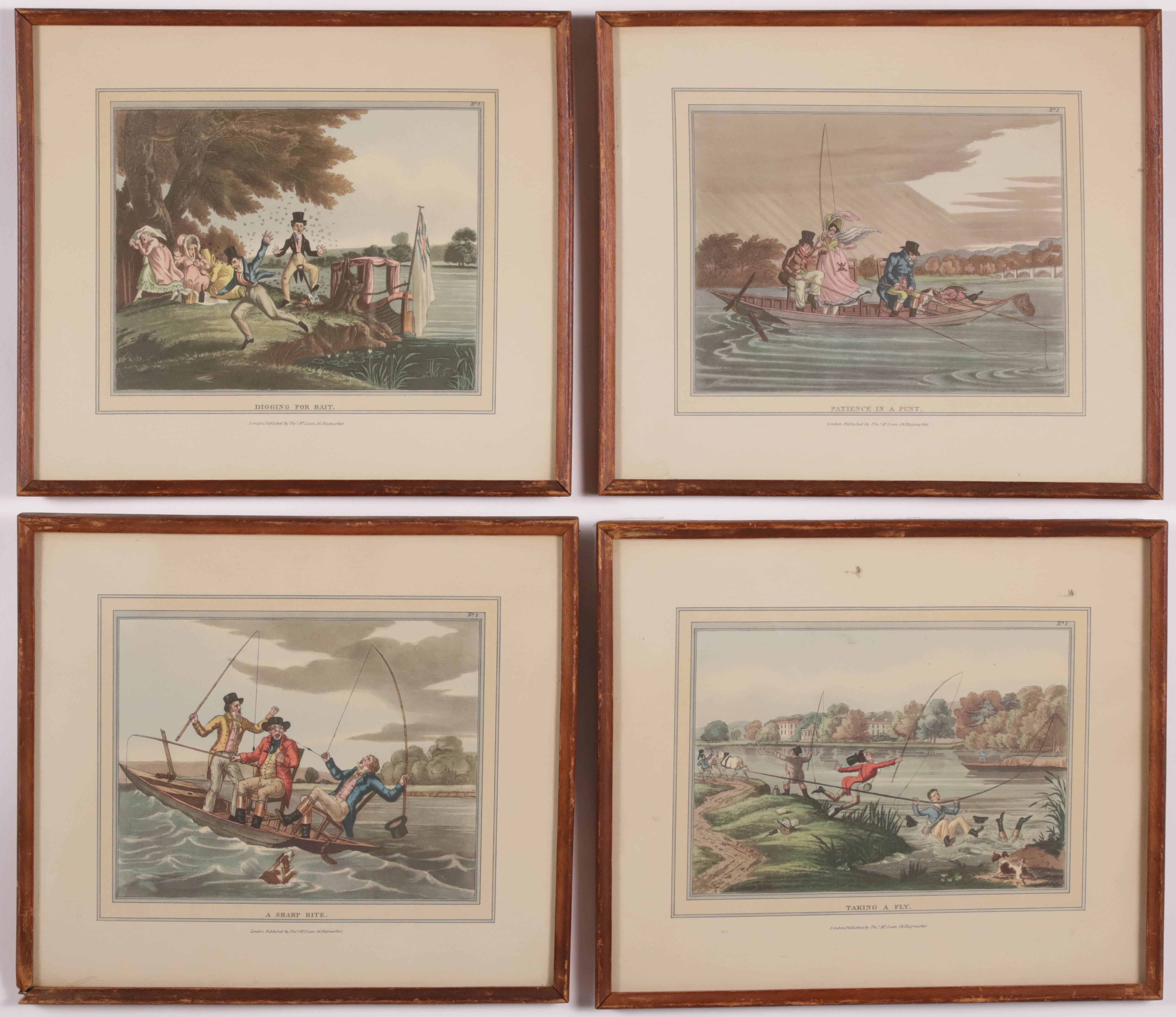 Collection of Four English Lithographs "Comical Fishing Scenes ...