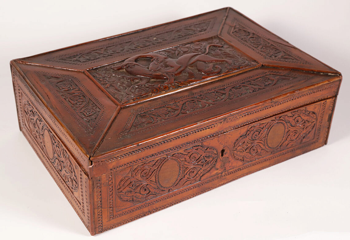 Elaborately Carved Mythological Creatures Lift Top Box 19th Century ...