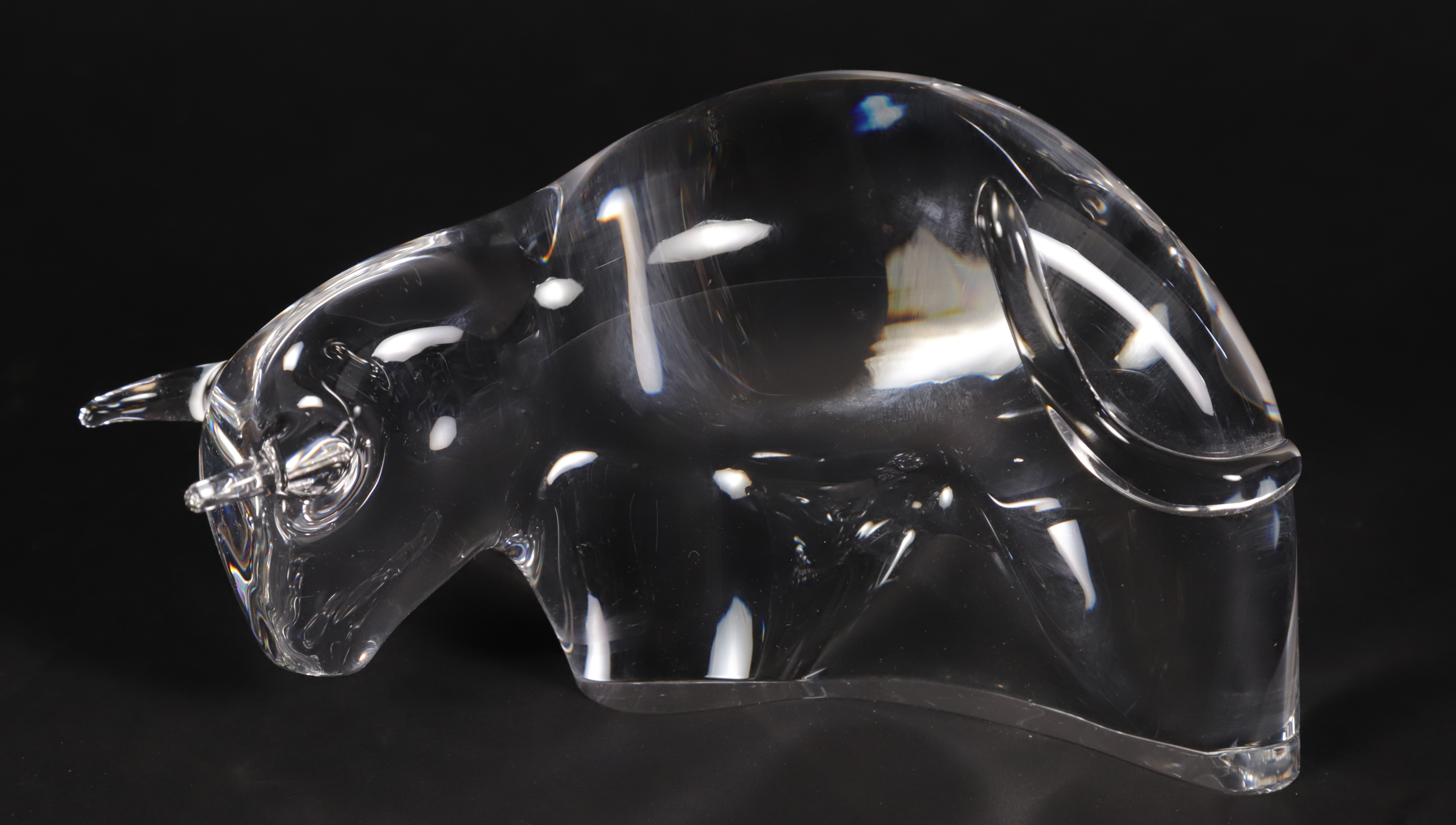 Signed Steuben Clear Glass Bull By Joel Smith and Stephen Berton ...