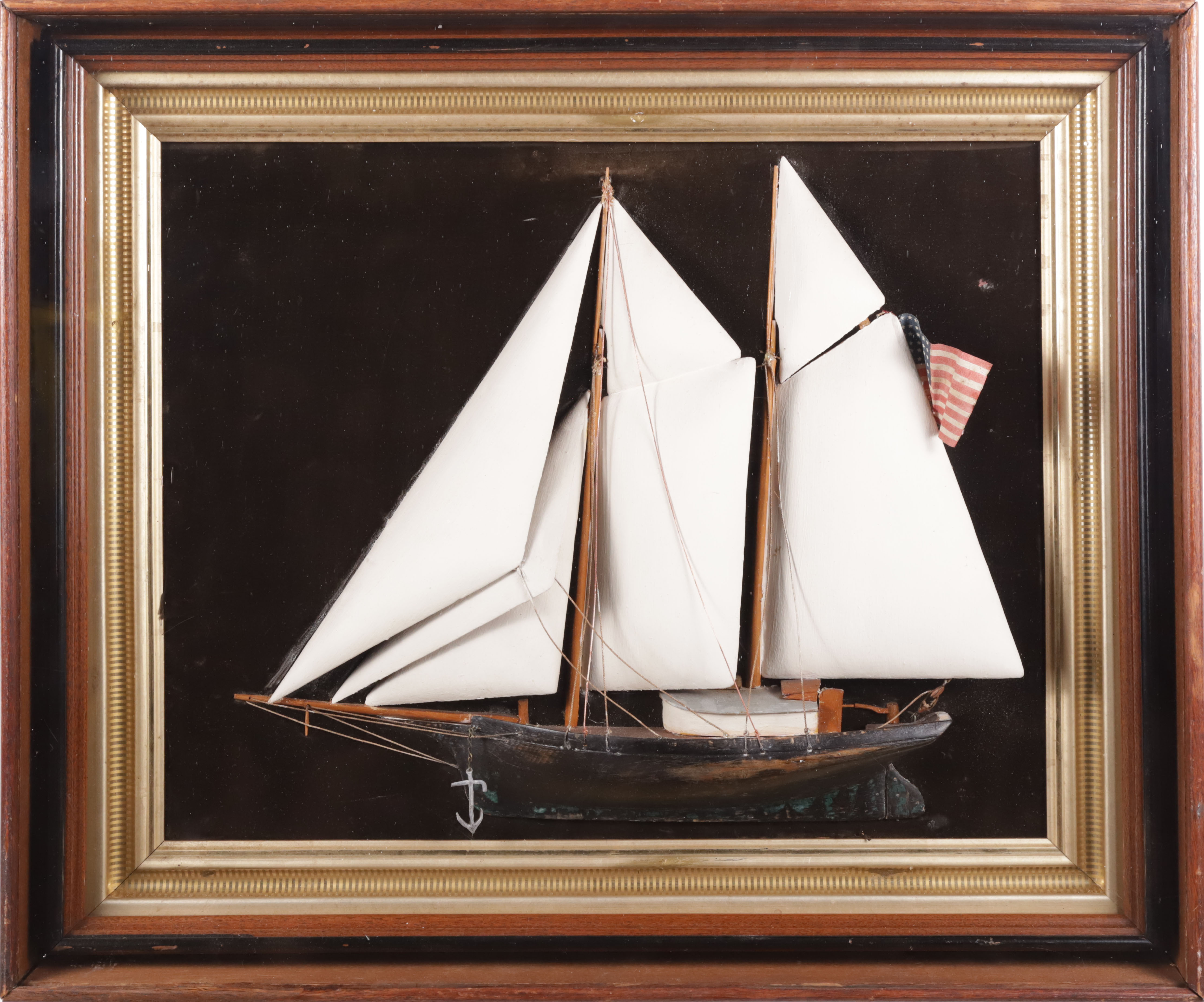 Antique Shadowbox Model of a Gaff-Rigged Ketch - Antique Shadowbox ...