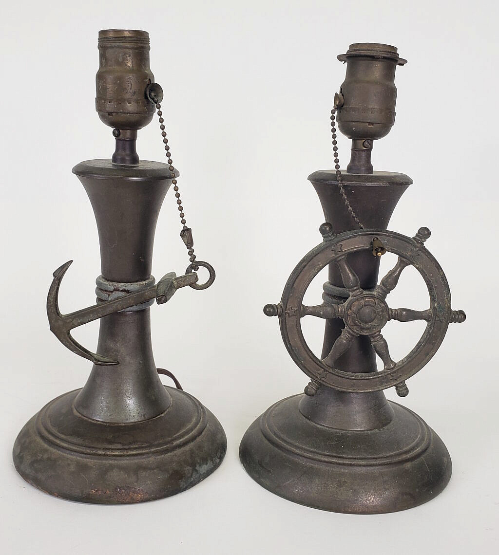 Nautical Anchor Ships Wheel Lamps - Pair of Antique Anchor and Ships ...