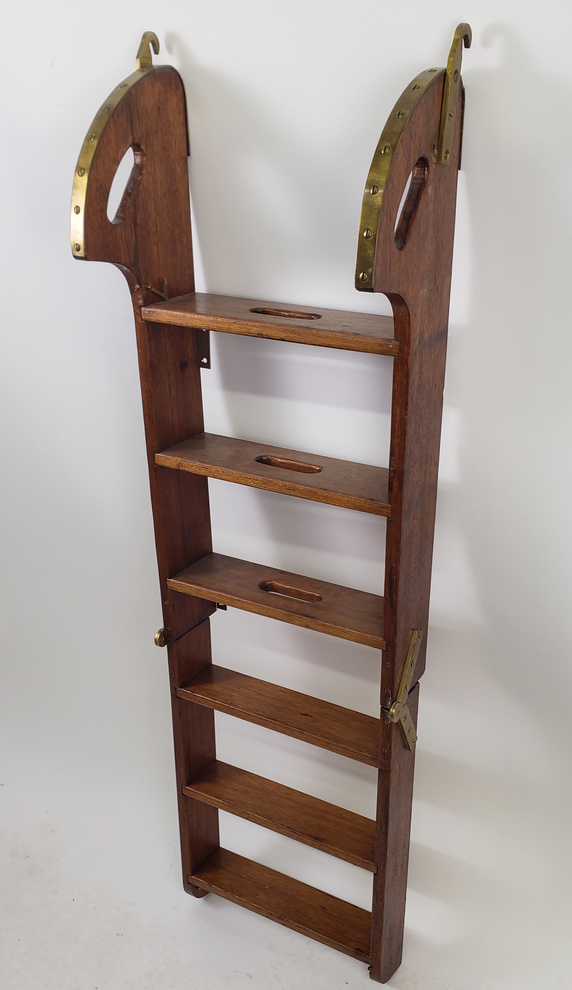 Vintage Oak Brass Yacht Ladder - Vintage Oak and Brass Folding Yacht ...