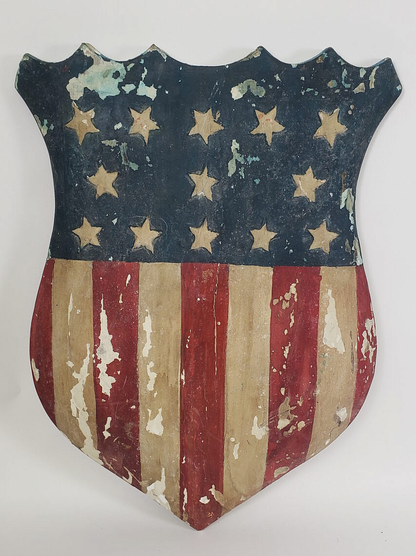 American Flag Folk Art Federal Shield Sign - Vintage Carved and Painted ...
