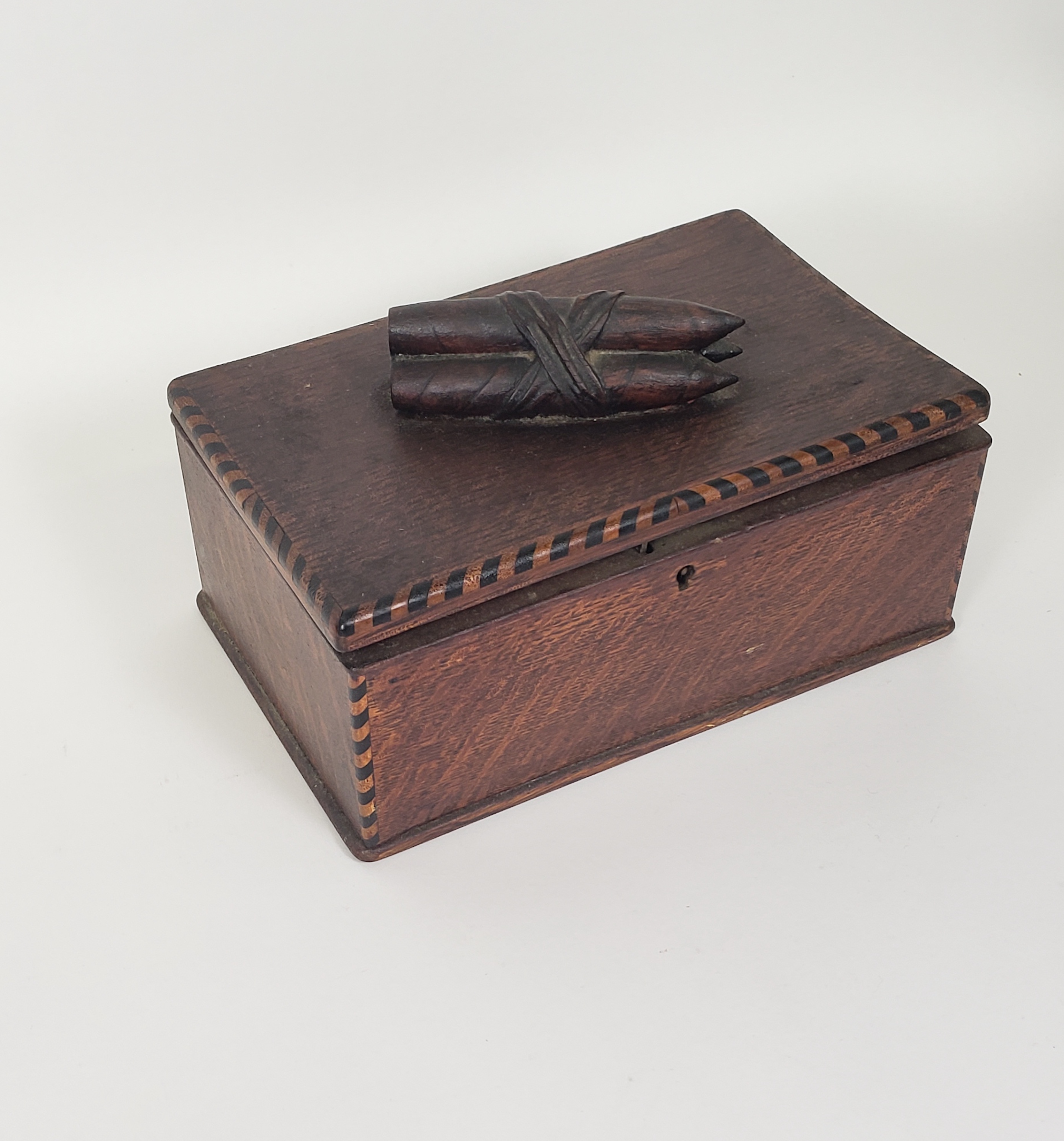 Antique Inlaid Cigar Box - Antique Oak Carved Inlaid Cigar Box, 19th ...