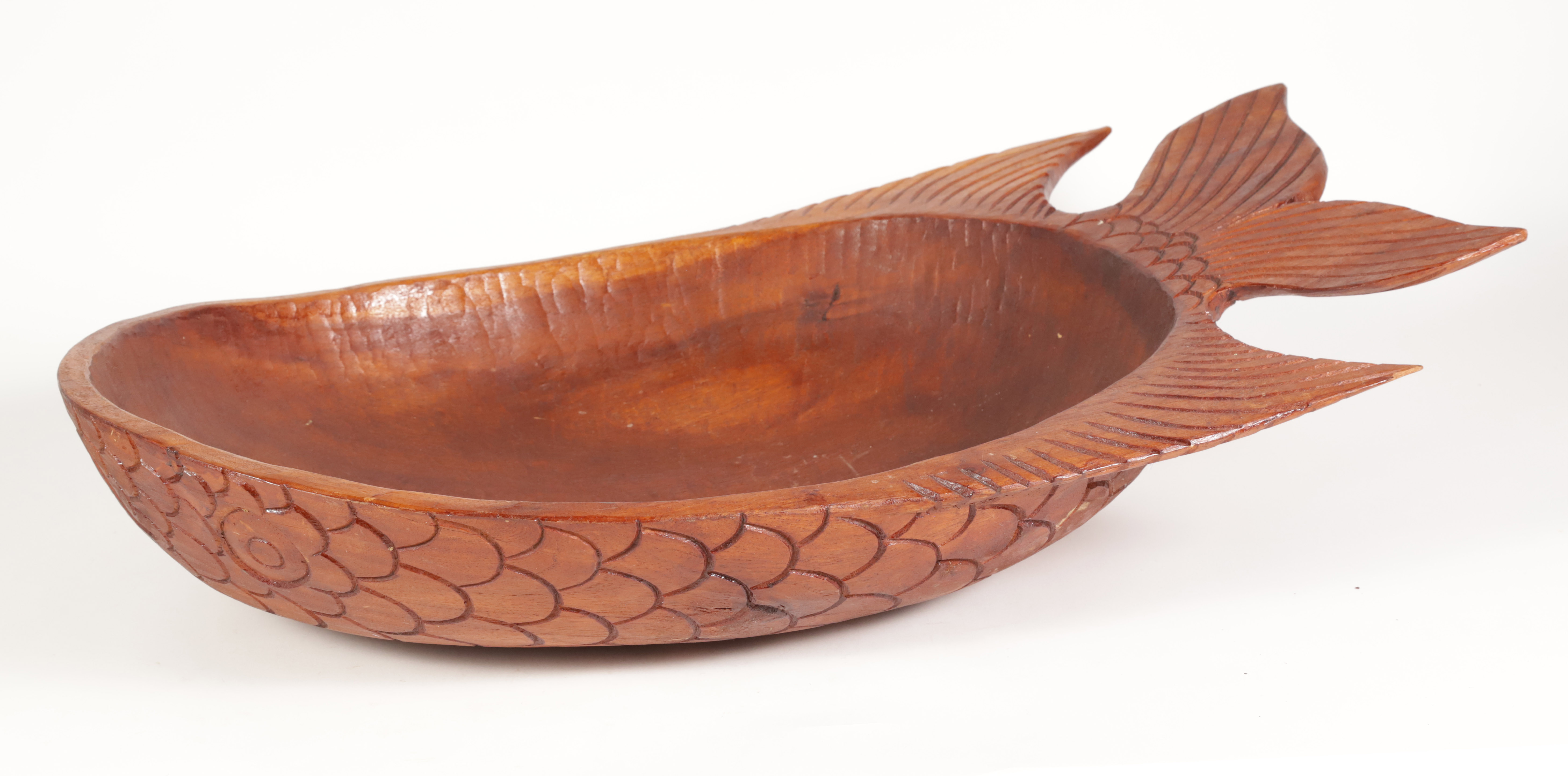Contemporary Carved Wood FIsh-Form Center Piece Serving Bowl ...