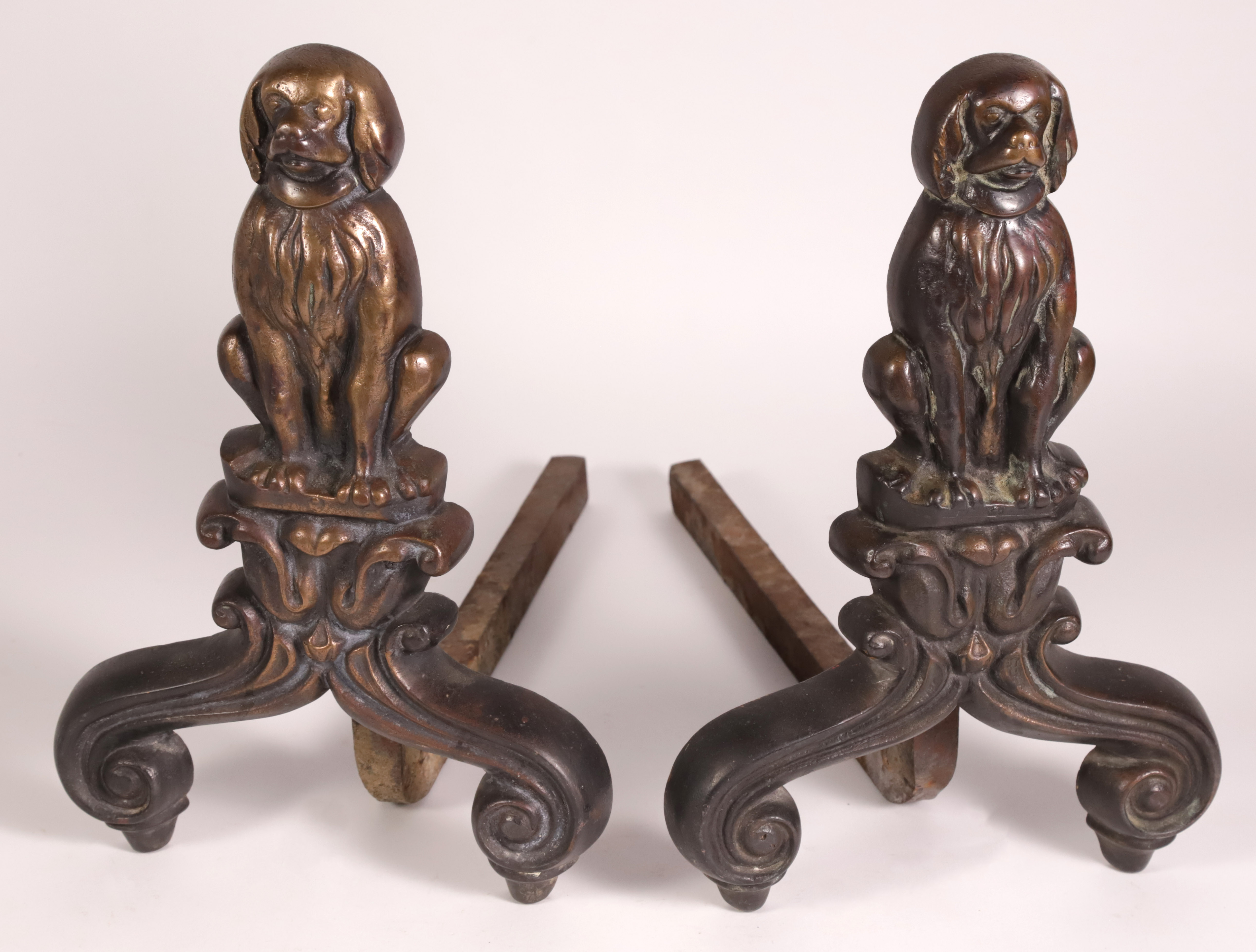 Pair of Bronze Seated Dog Andirons 19th Century - Pair of Bronze Seated ...