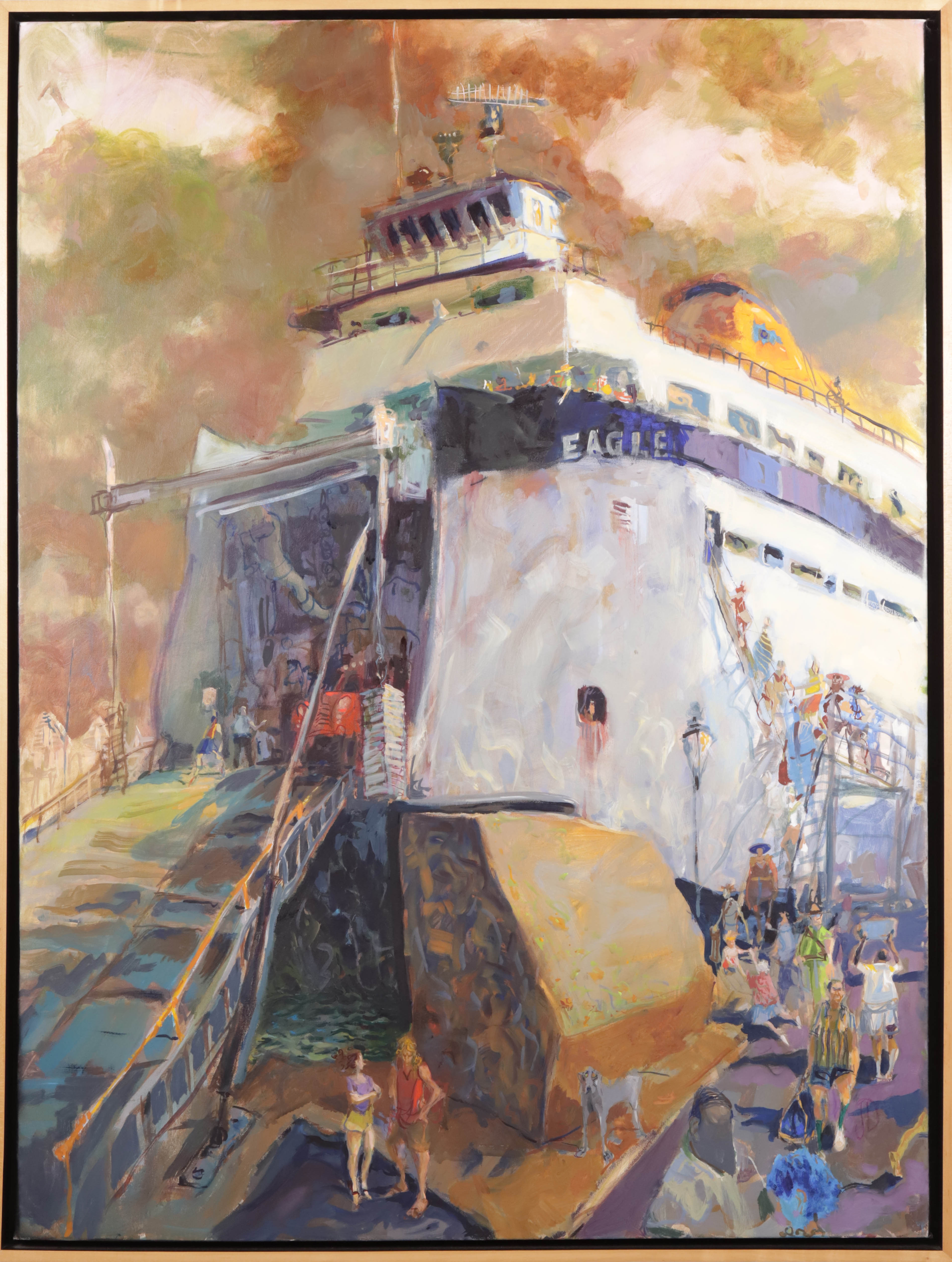 John Delaney Acrylic on Canvas "Steamship Eagle" or "Ferry with ...