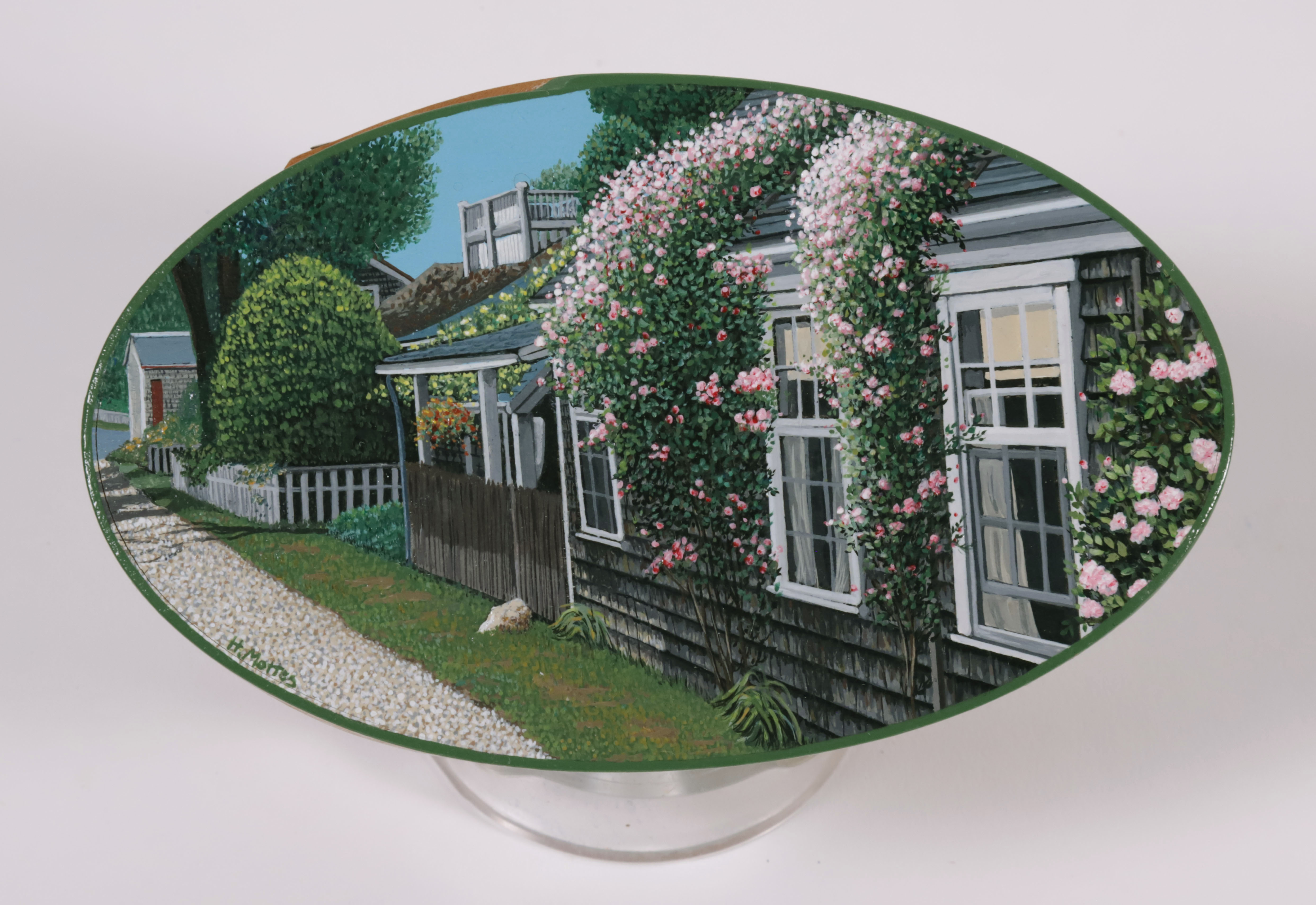 Harriet Mottes Very Finely Painted Nantucket Scene on a Cherry Shaker ...