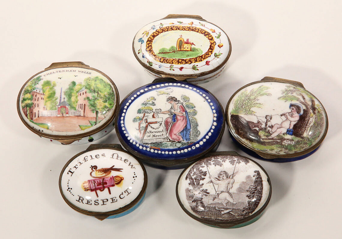 Group of Six English Battersea Boxes Late 18th/Early 19th Century ...