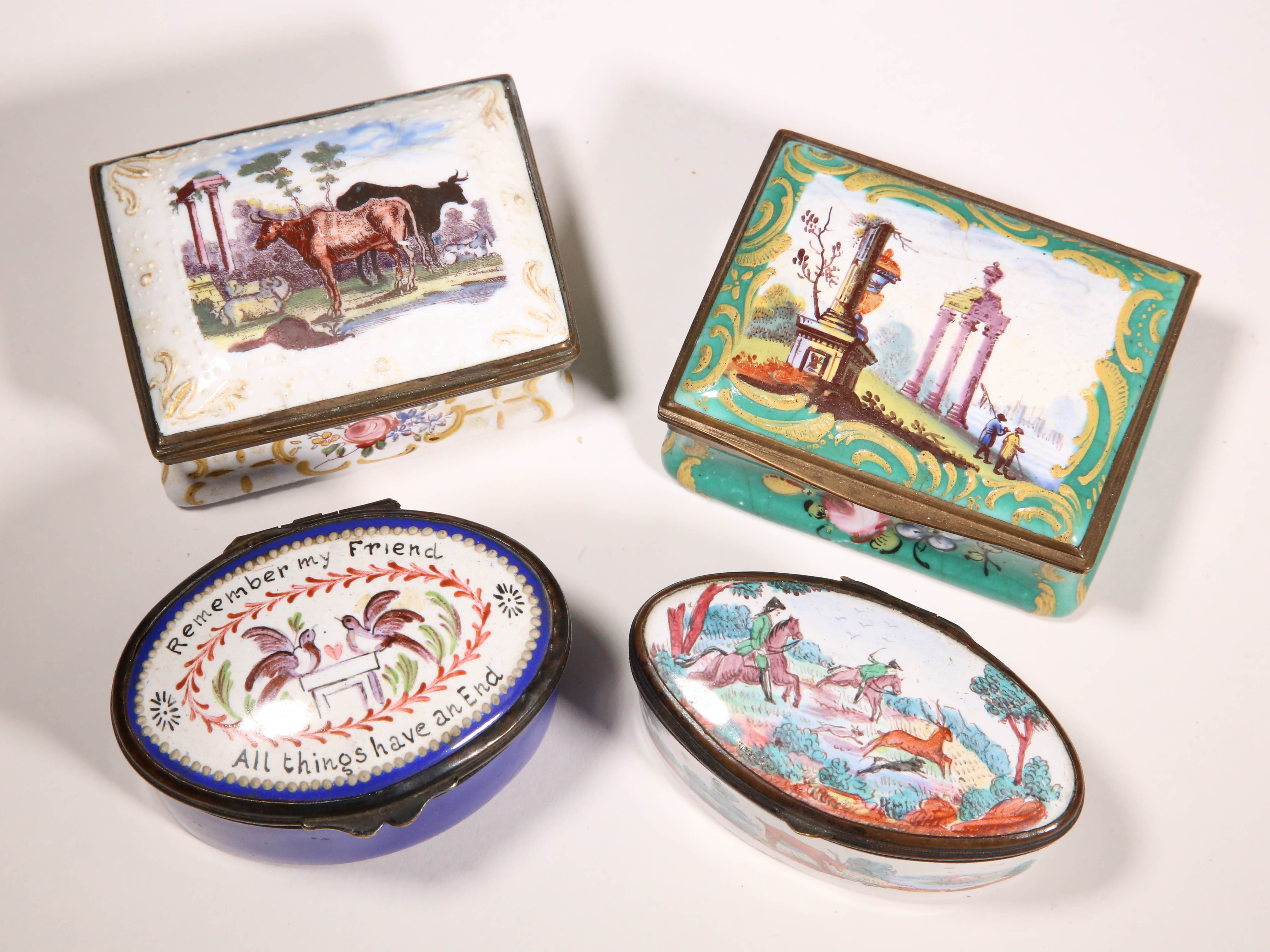 Group of Four English Battersea Enamel Boxes Late 18th Century/Early 19th Century - Group of ...