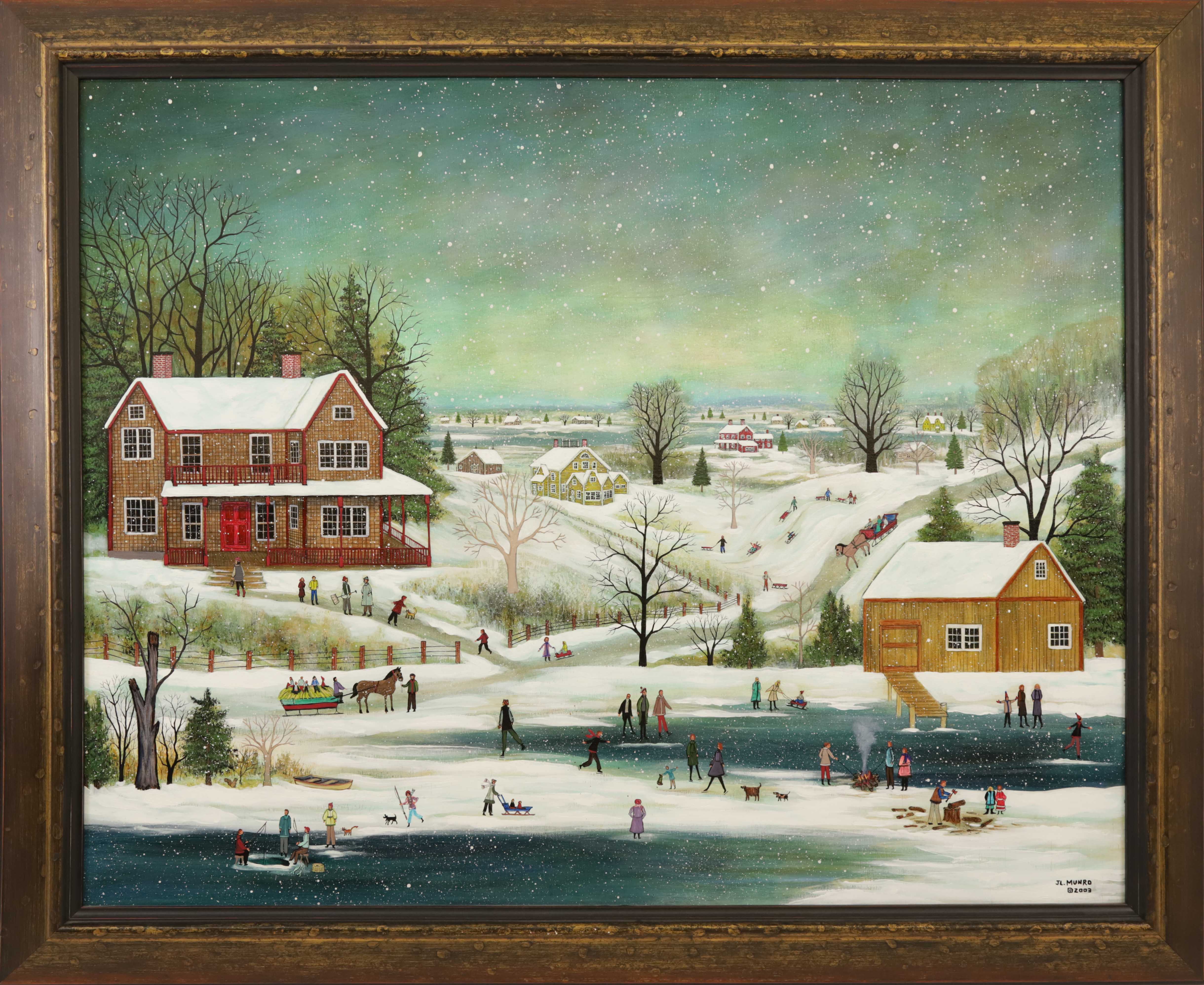 Janet Munro Mixed Media on Masonite "Gathering at the Lake" circa 2003 ...