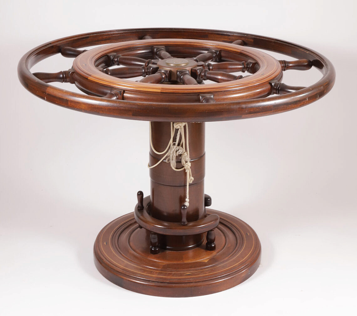 Vintage Inlaid Mahogany Ship's Wheel Pedestal Table 19th Century ...