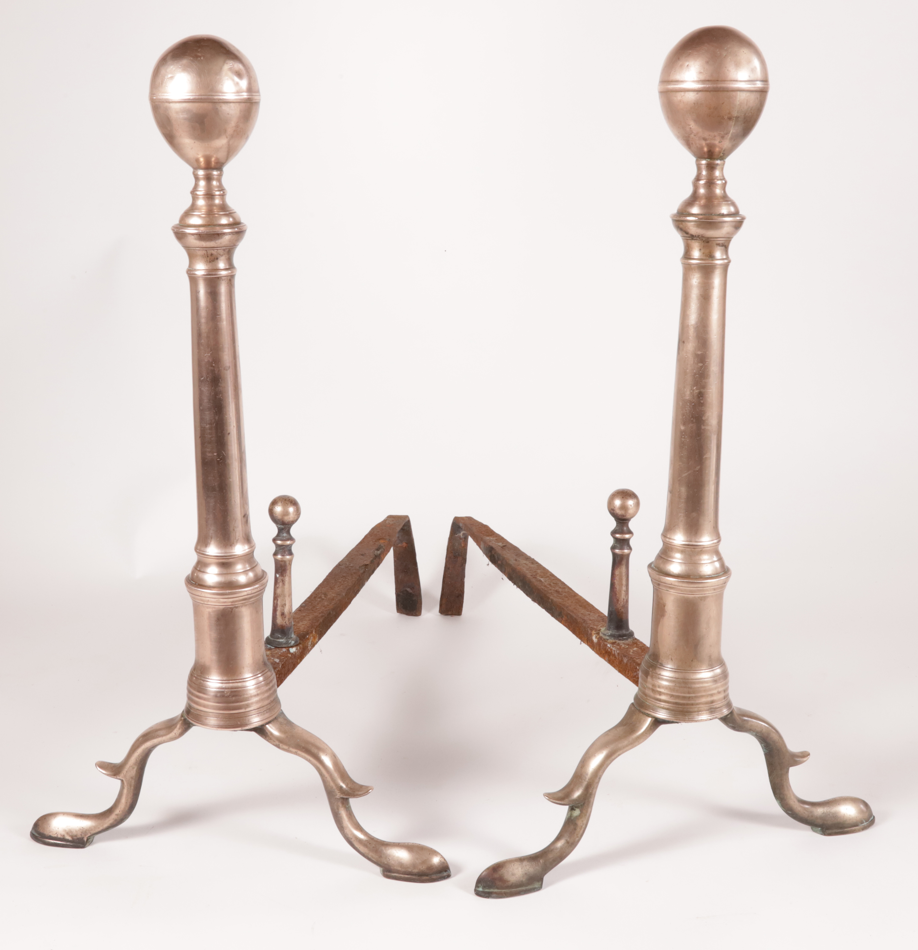 Pair of Bell Metal Ball Top Andirons 19th Century - Scarce Pair of Bell ...