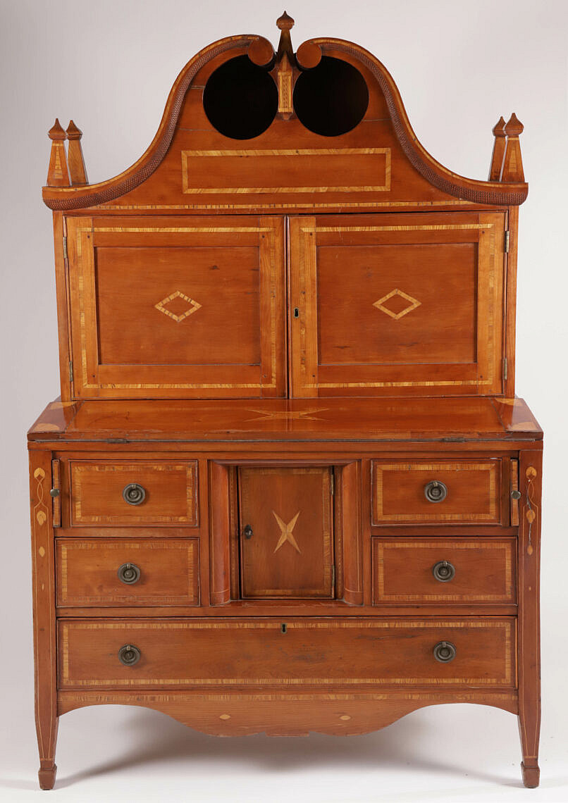 Rare Coastal Connecticut Cherry Bonnet Top Secretary Desk Early 19th ...