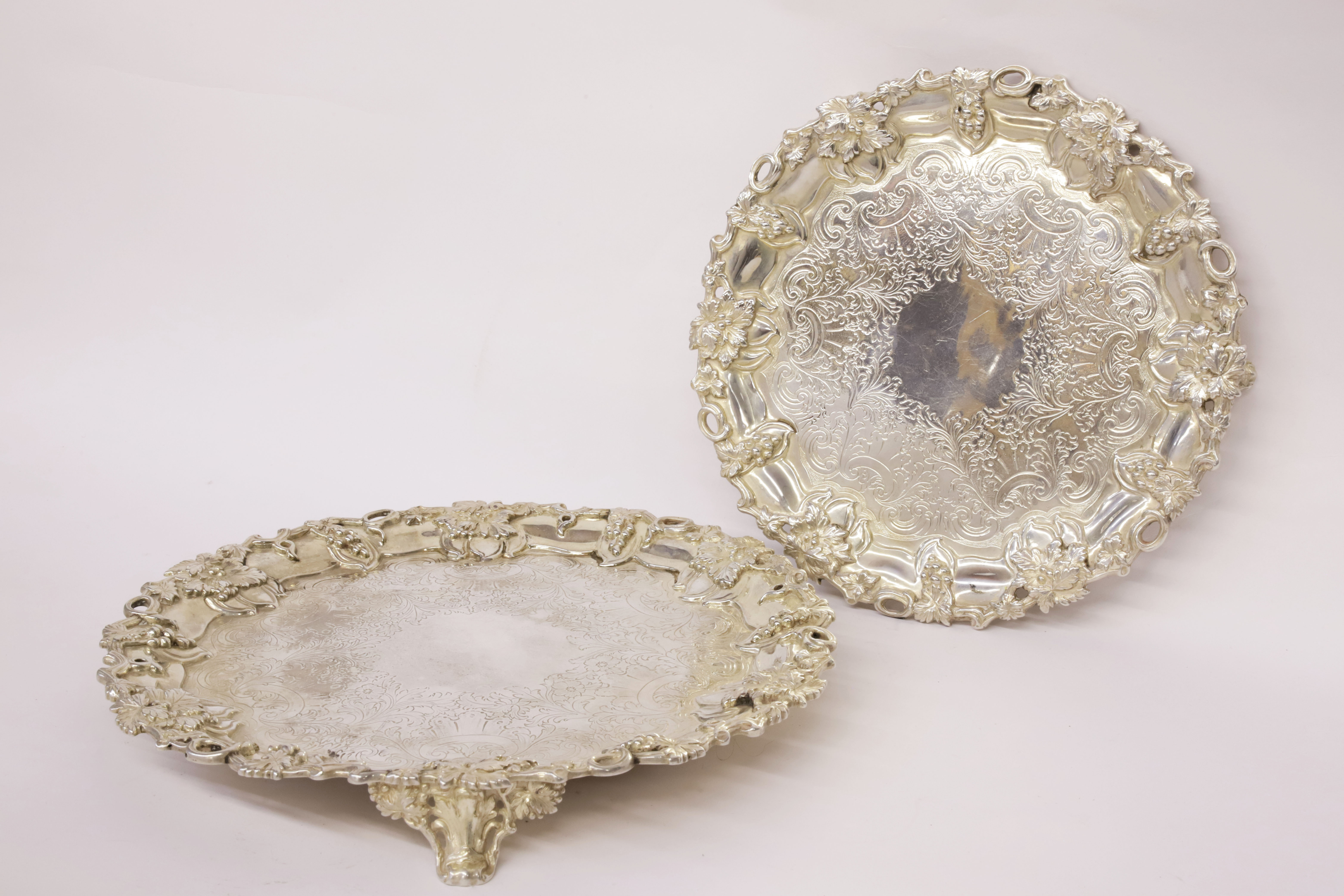 Two Matched 19th C. Scottish Sterling Silver Salves - Two Matched 19th ...