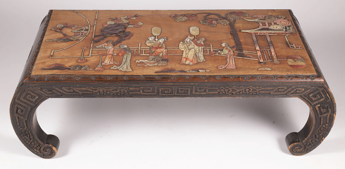 Antique Chinese Teakwood and Hardstone Inlaid Low Table, 19th Century ...