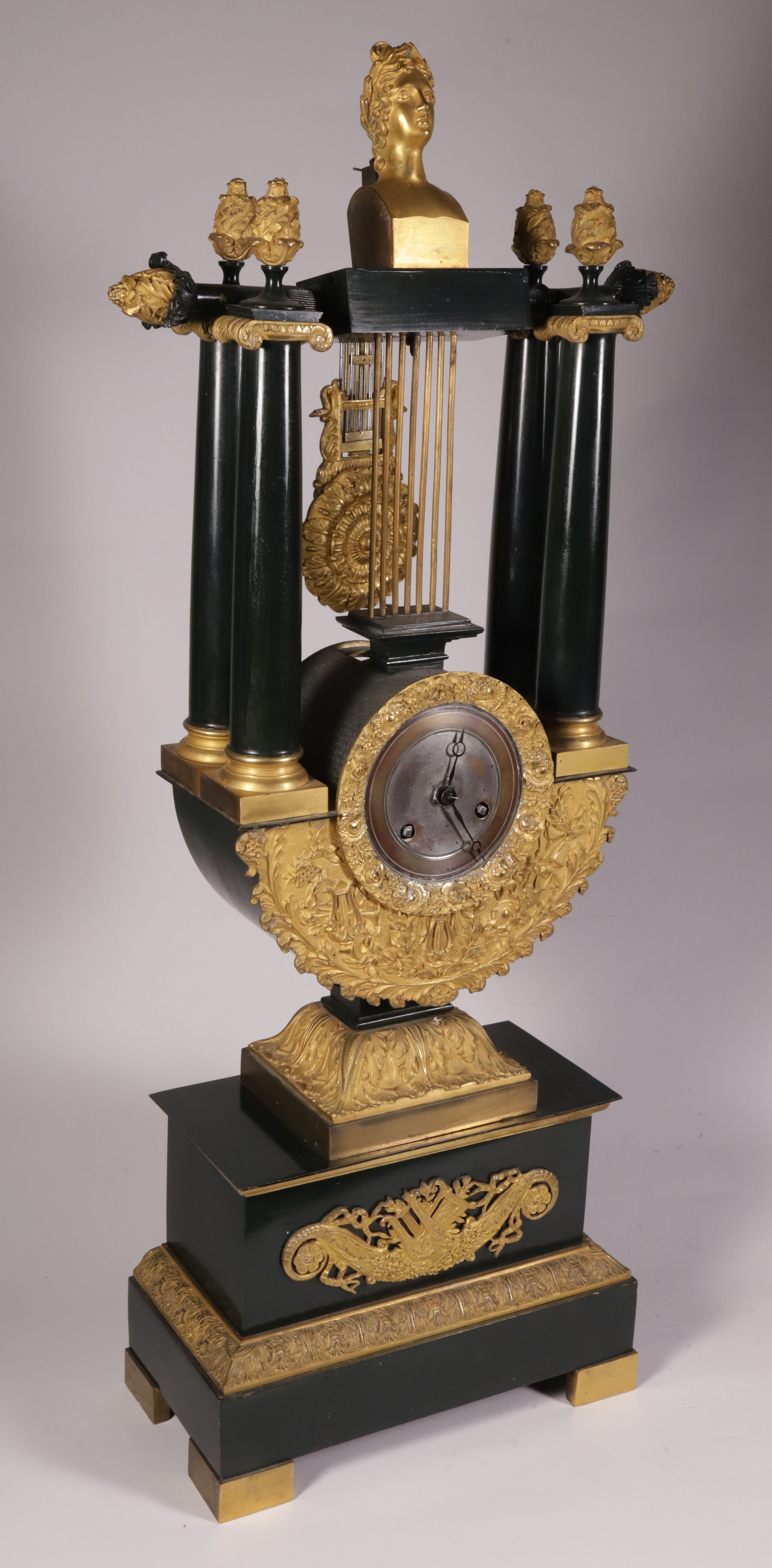 Charles X Gilt and Patinated Bronze Lyre-Form Clock circa 1820 ...