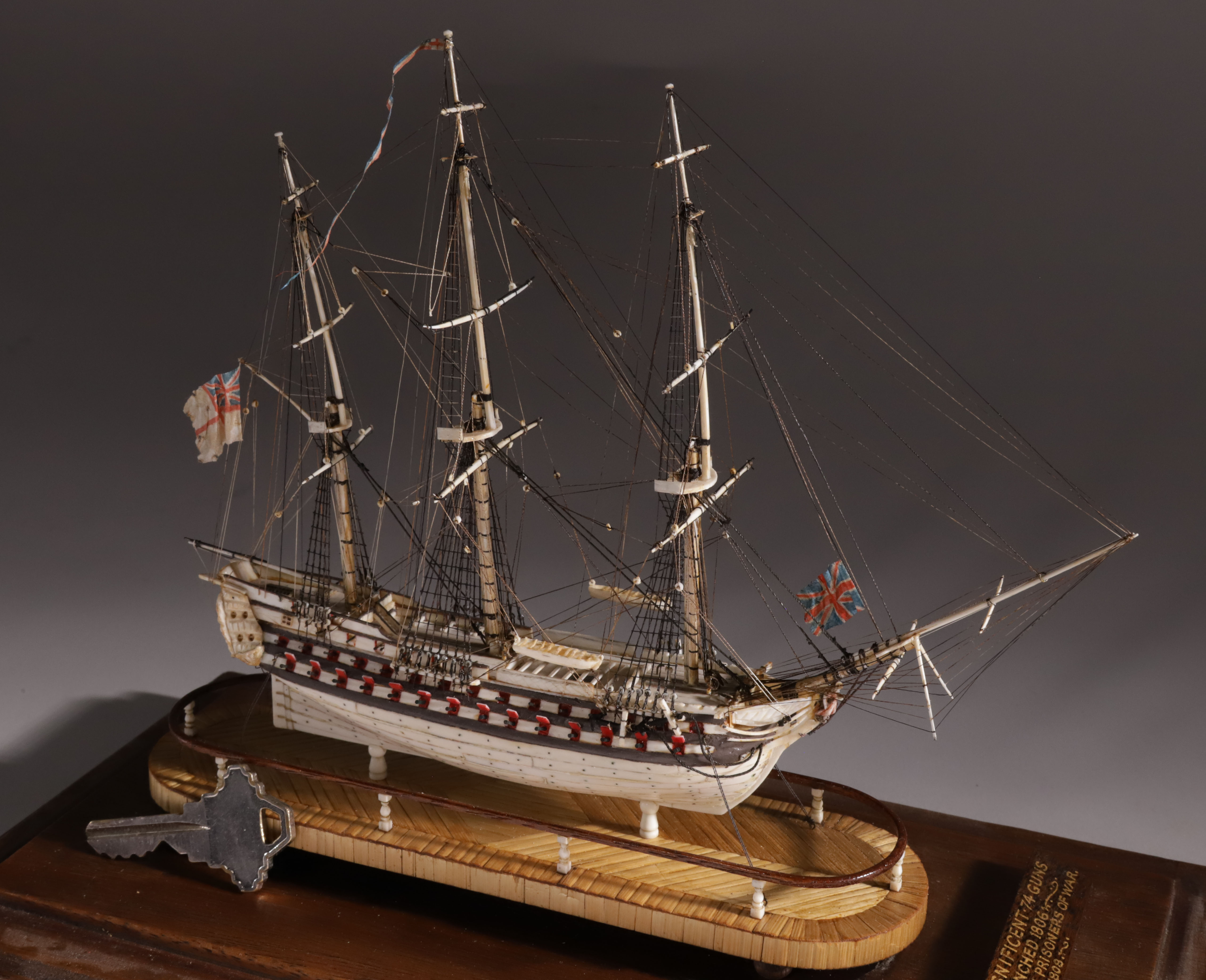 French Prisoner of War Cased Miniature Model: "H.M.. Magnificent - 74 ...