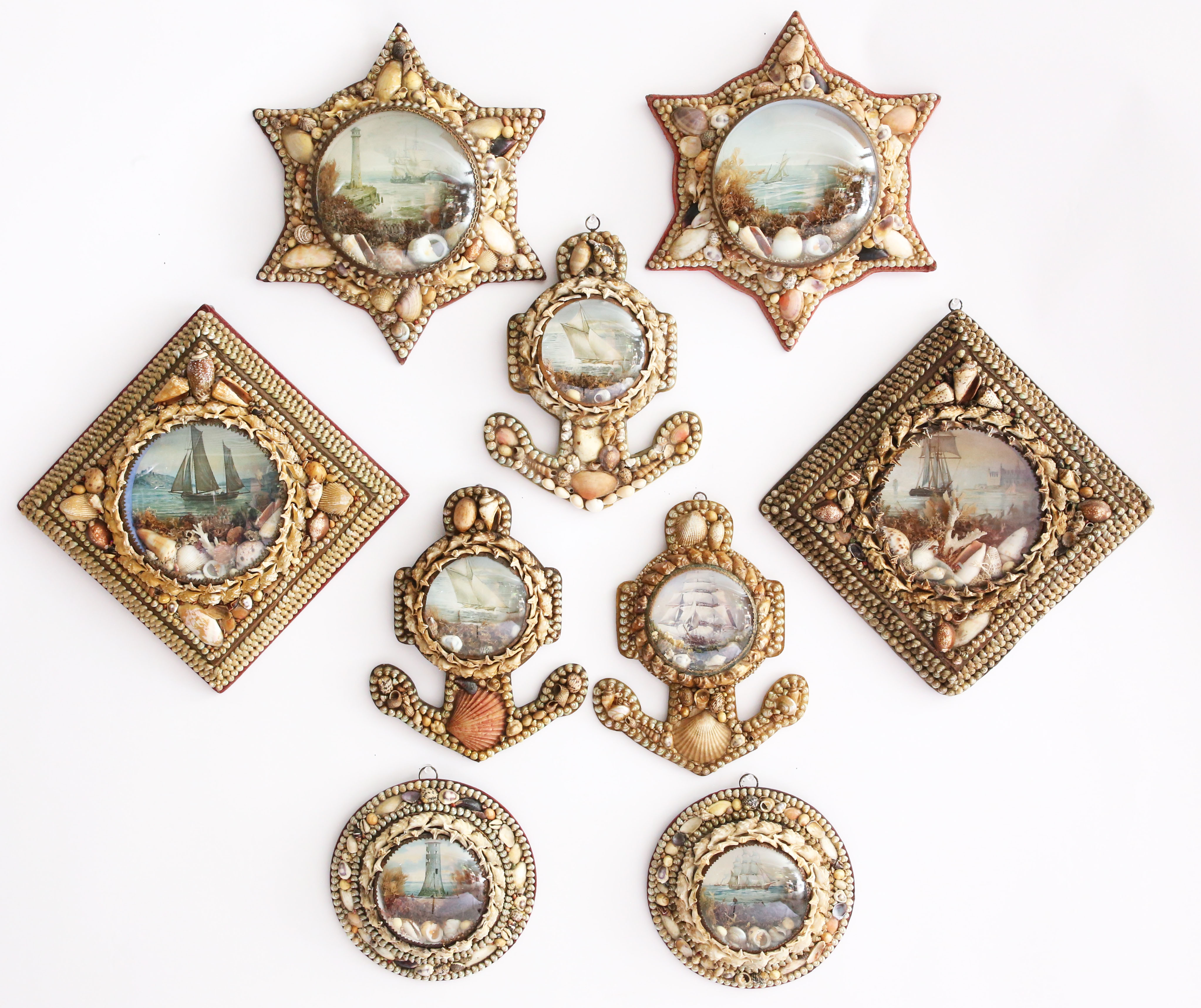 Collection of Nine 19th Century Shell Embossed Maritime Picture Frames ...