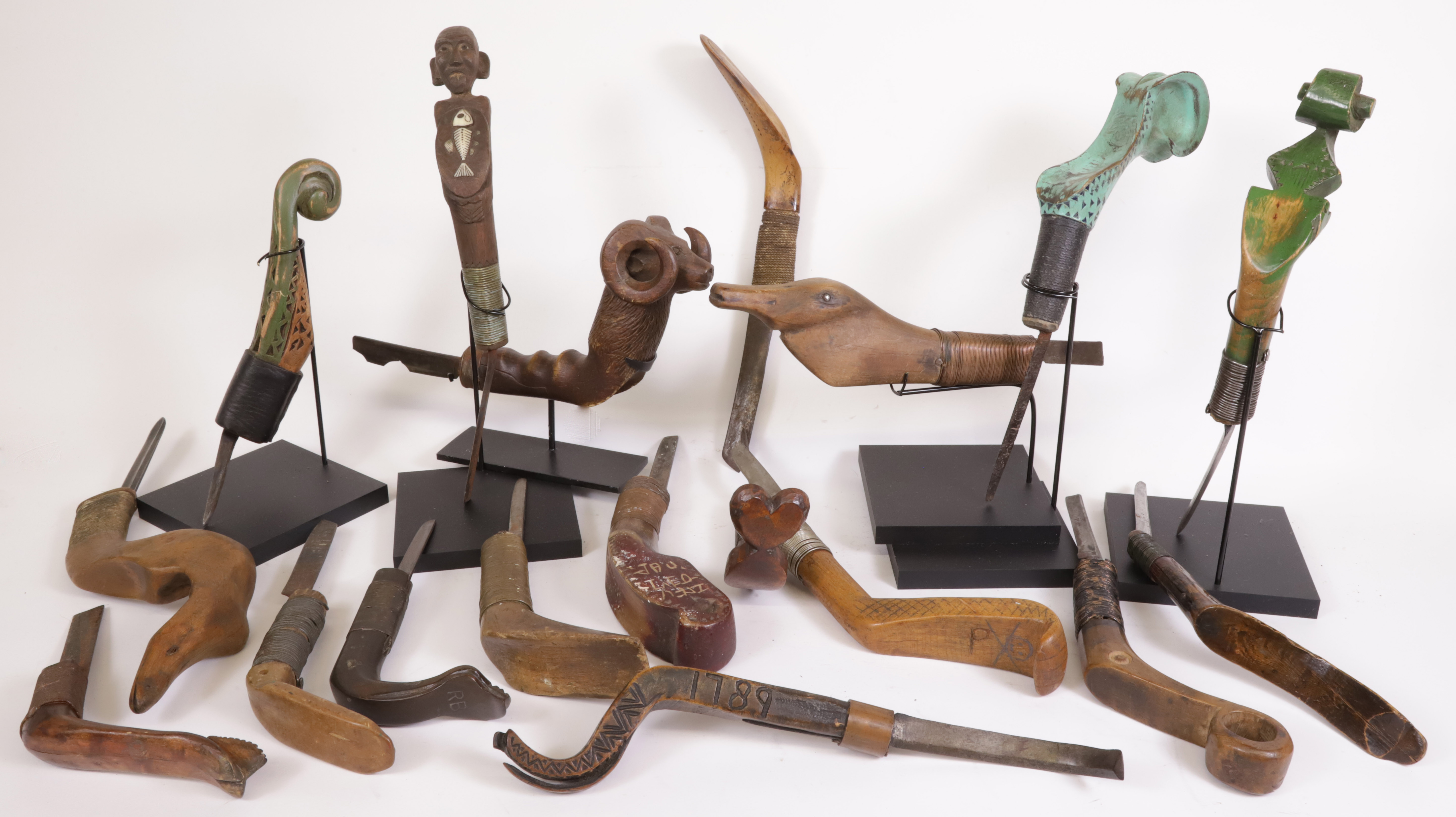 Collection of Eighteen Inuit and Native American "Crooked" Knives 19th ...