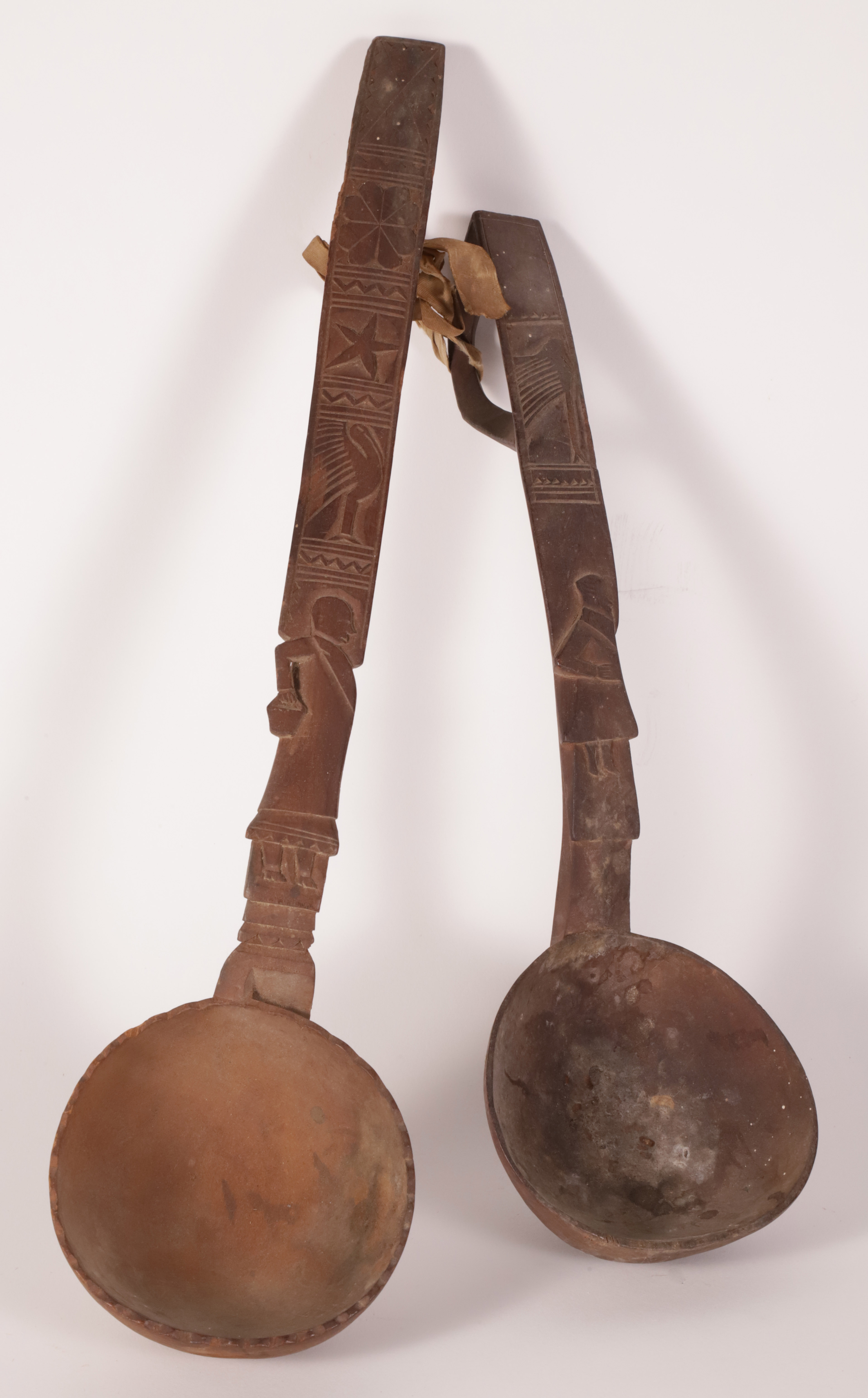 Two Folk Art Carved Wood Ladles 19th Century - Two Folk Art Carved Wood ...
