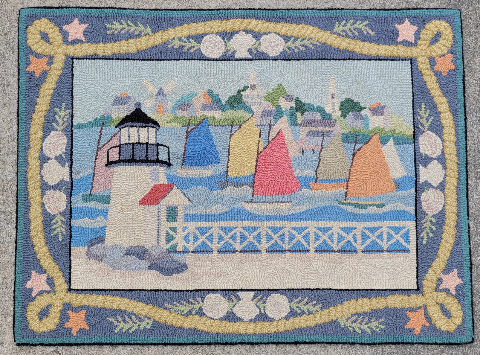 Vintage Claire Murray Nantucket Rainbow Fleet Brant Point Hooked Rug ...