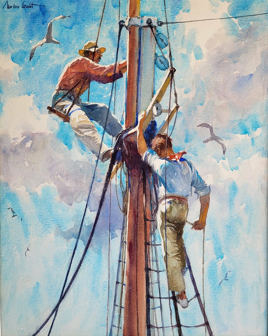 Original 1944 Gordon Hope Grant Watercolor Illustration “Men Aloft ...