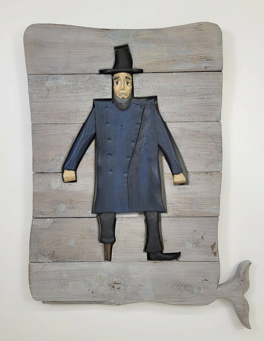 Folk Art Carved & Painted Wood Nantucket Captain Ahab Moby Dick Sign ...