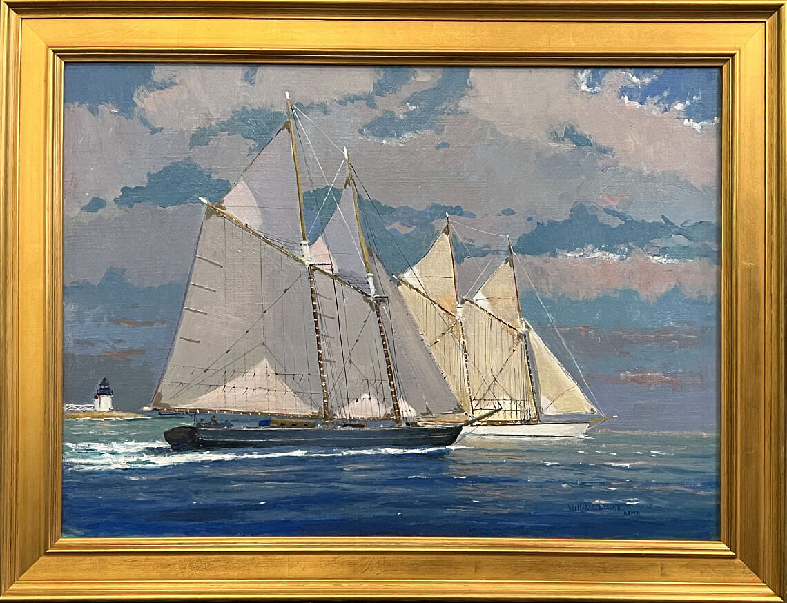 William Lowe Oil on Linen "Early Morning Departure Nantucket Harbor ...