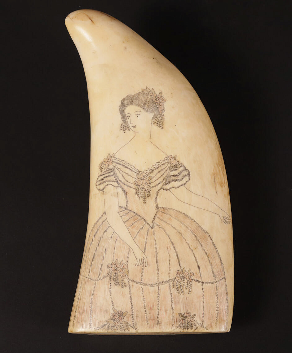 Scrimshawed and Polychromed Antique Sperm Whale Tooth 19th Century ...