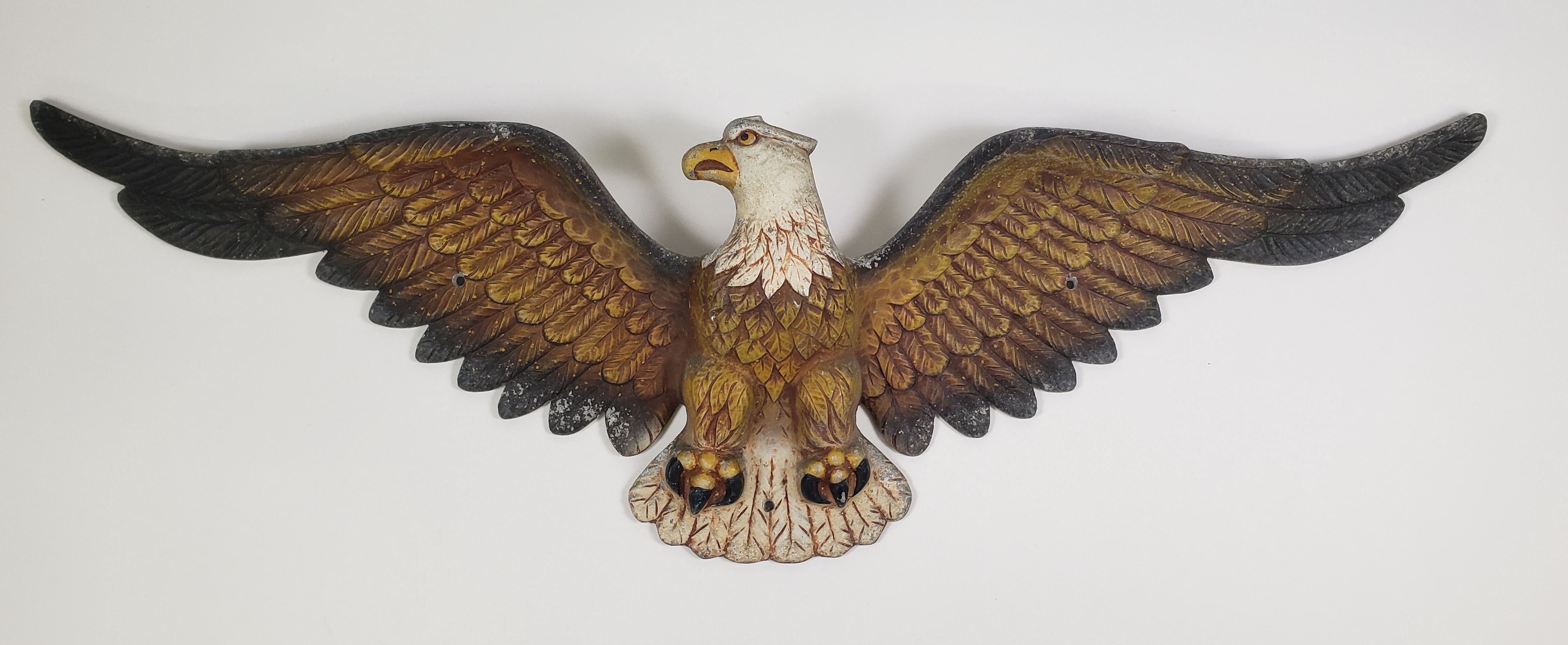 Painted Metal Eagle Plaque - Vintage Cast Metal Figural Painted Bald ...