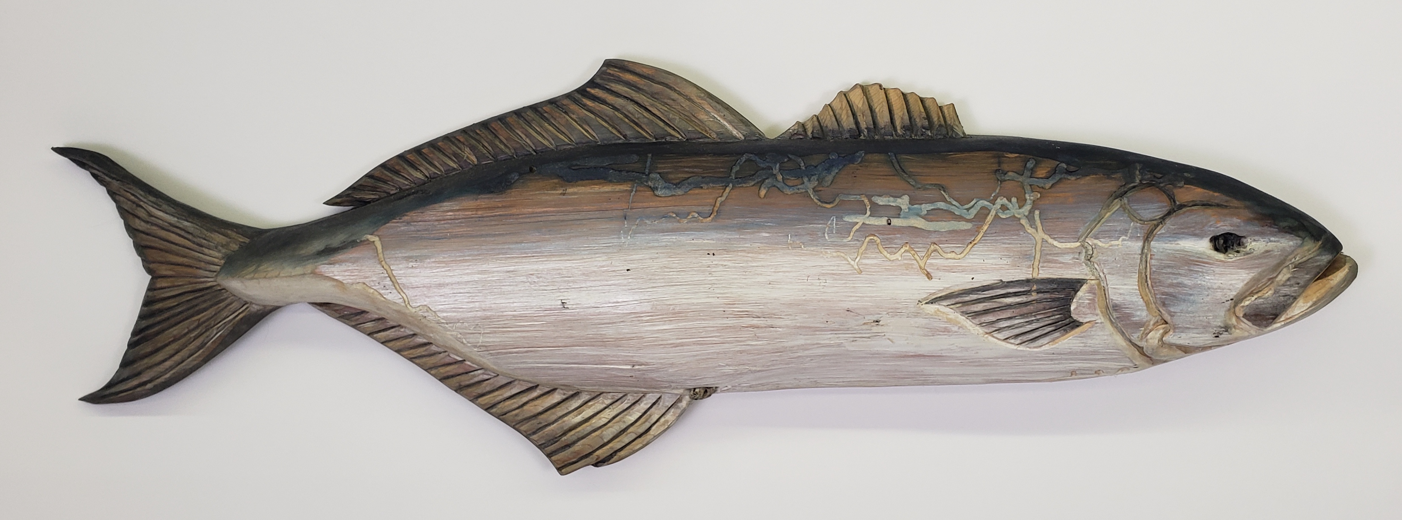 Carved Painted Bluefish Sculpture - Carved and Painted Wooden Bluefish ...