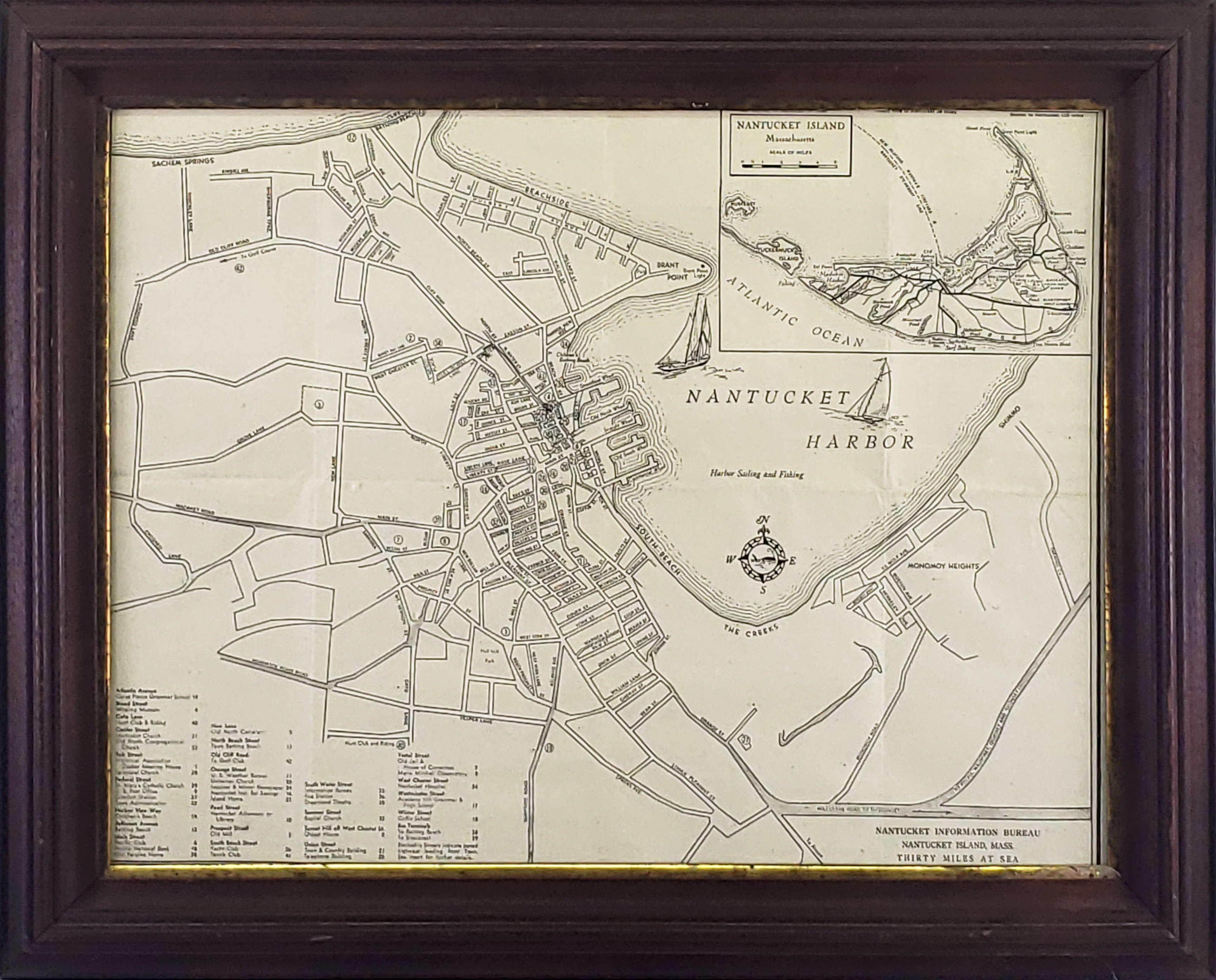 Vintage Nantucket Tourist Street Map - Vintage Nantucket Harbor ...