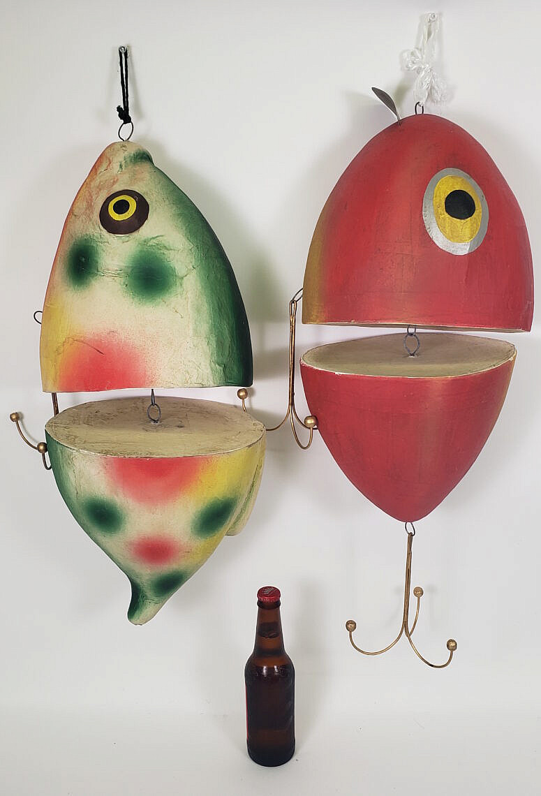 Fishing Lure Hanging Trade Signs - Two Vintage Paper Mache Figural ...