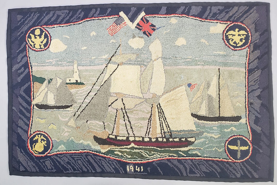 Vintage WW2 United States Military Hooked Rug - Extraordinary Vintage ...