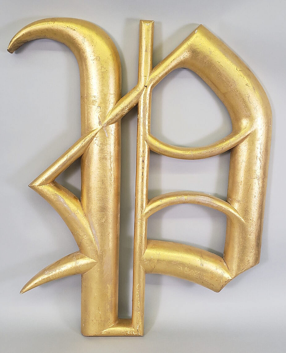 Gilt Wood Painted P Sign Letter - Large Antique Gilt Wood Old English ...
