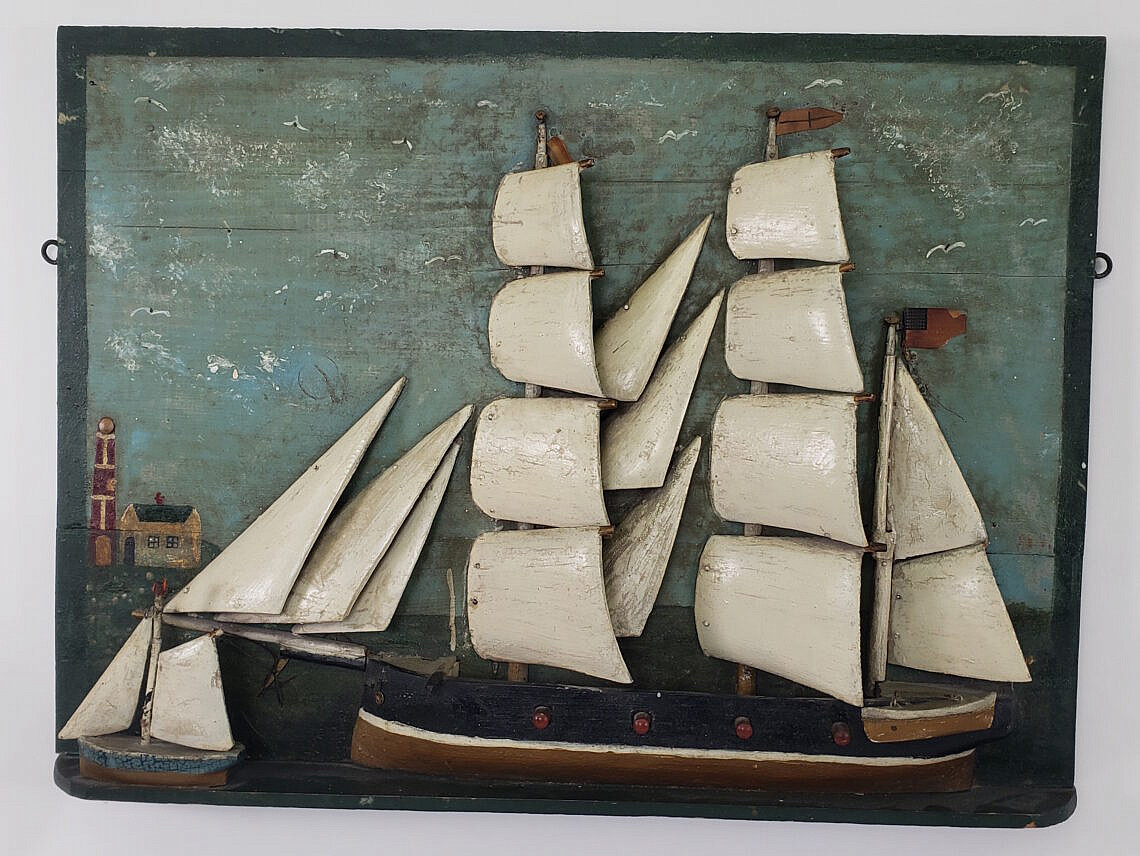 Antique American Folk Art Ship Plaque - Antique American Folk Art ...