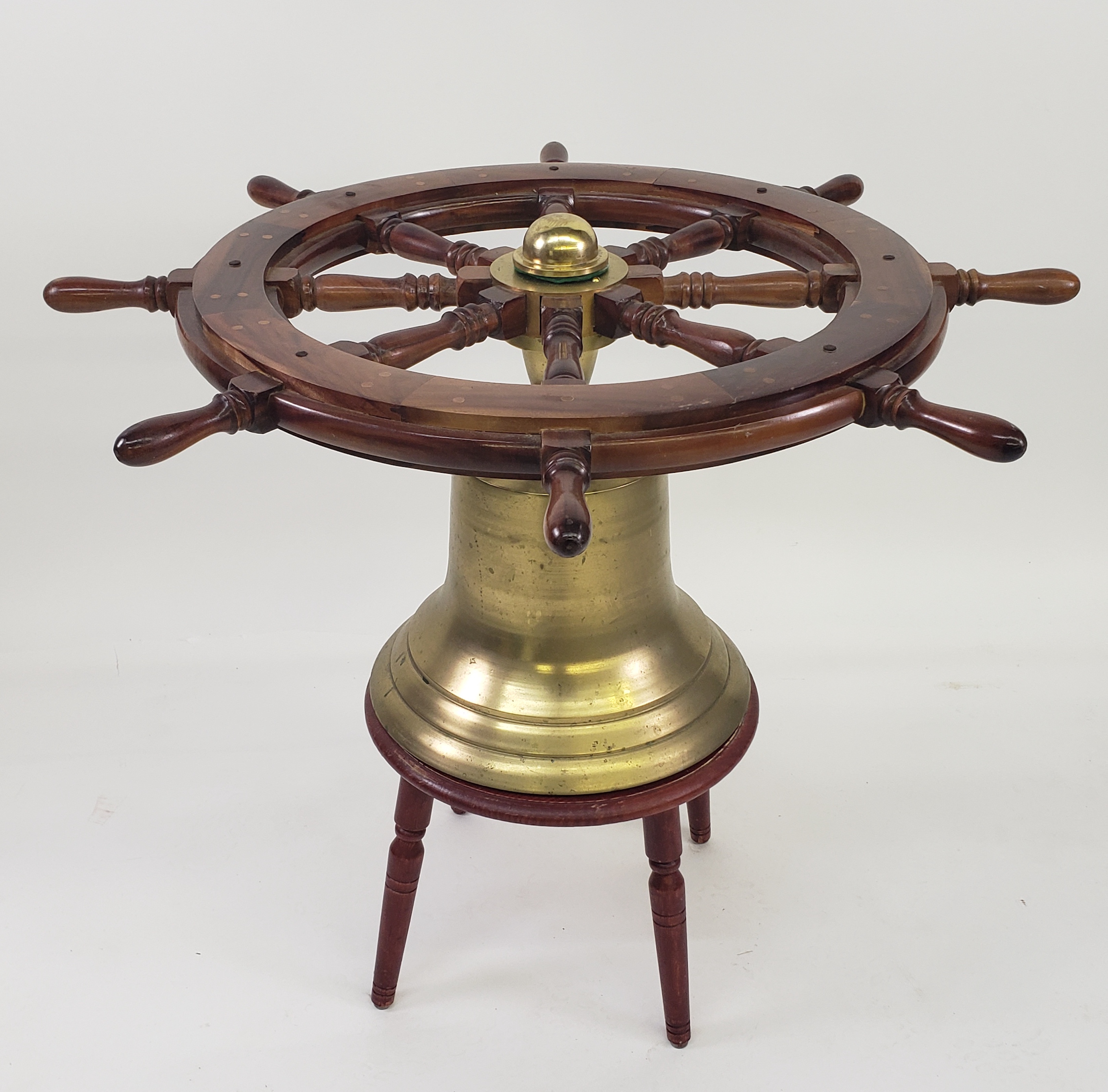 Antique Ships Wheel Bell Table - Antique Inlaid Ships Wheel and Bell ...