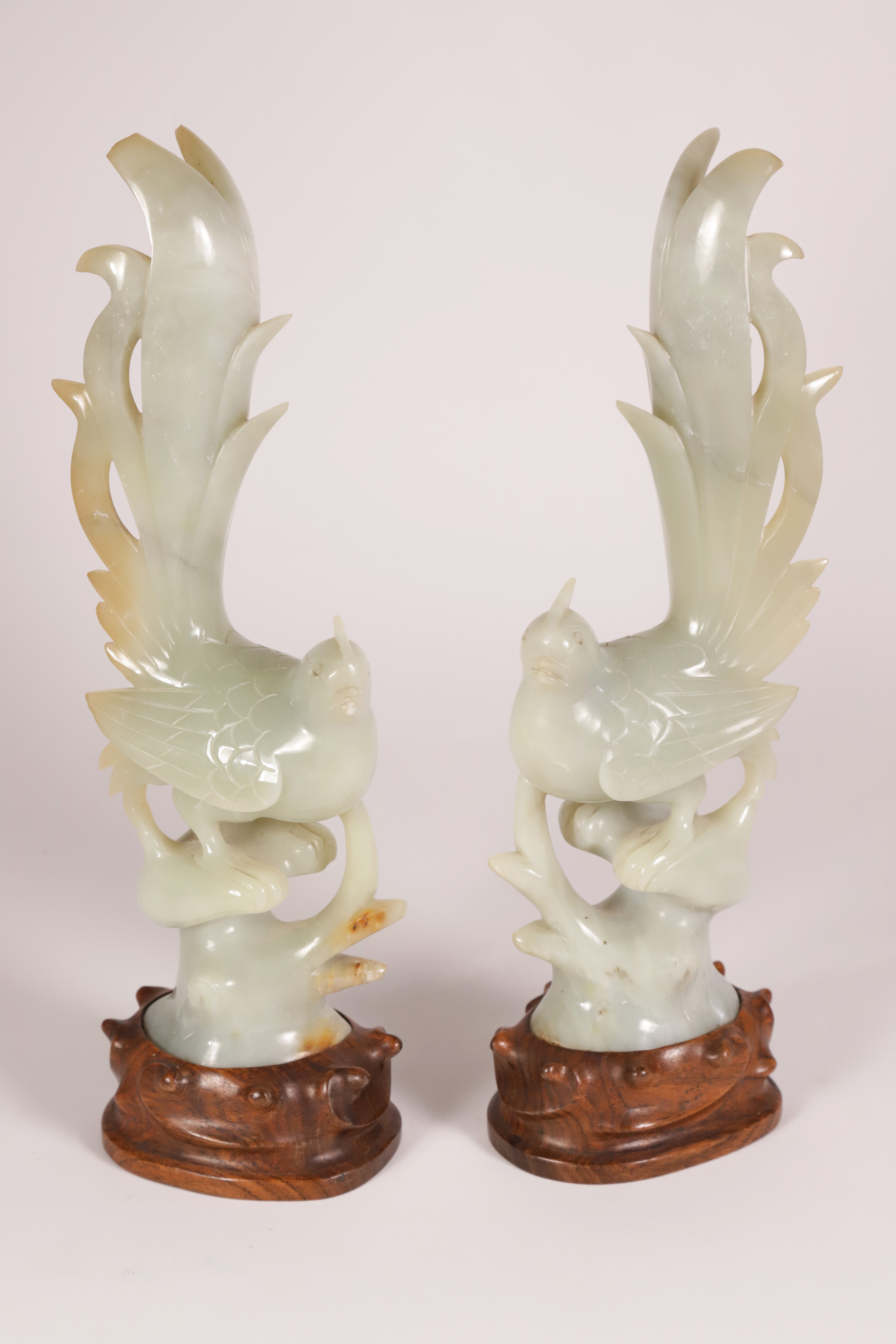 Pair of Vintage Celadon Jade Phoenix Carvings - Pair of Vintage Celadon ...