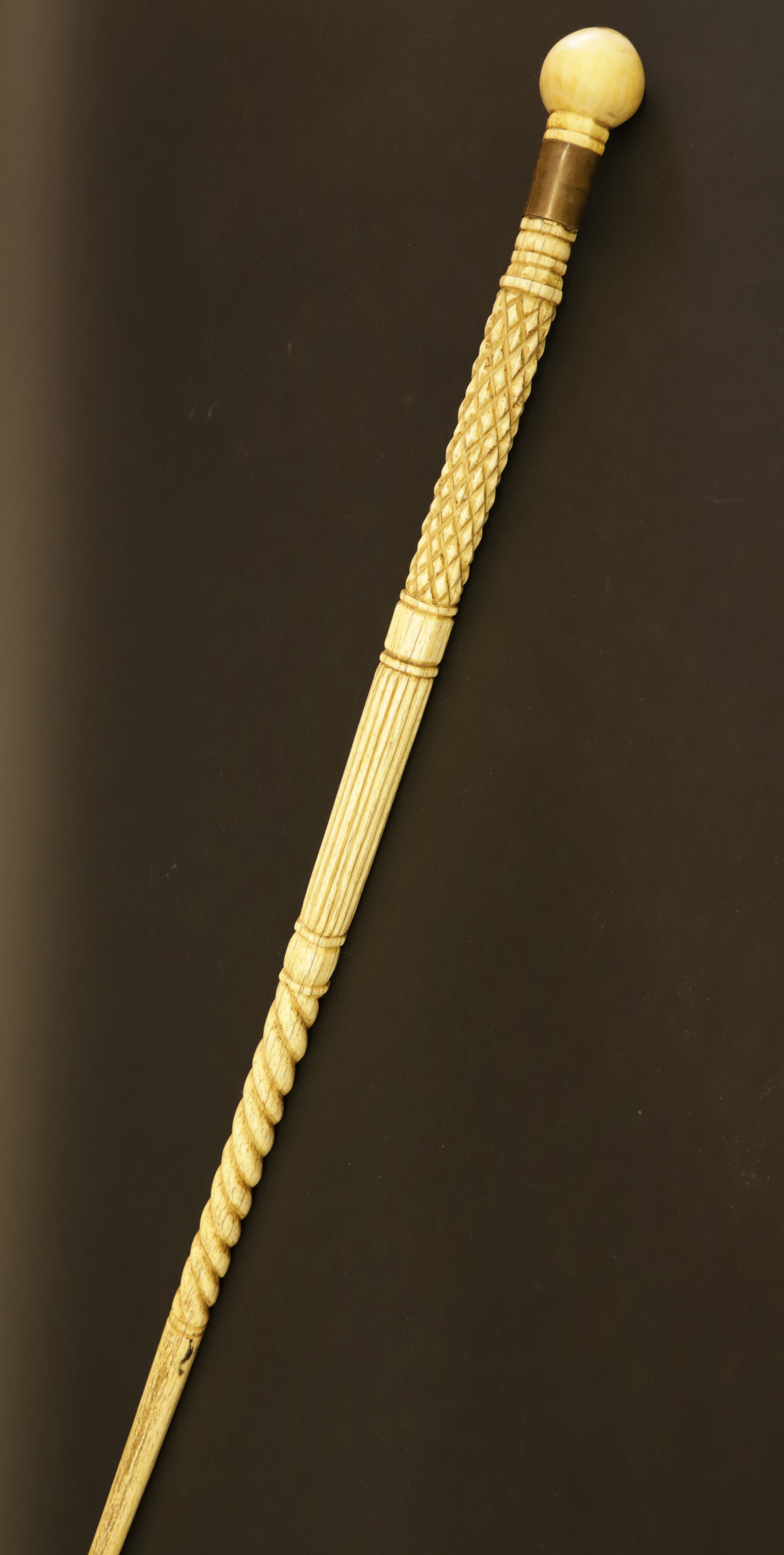 Whaler Made Whalebone Carved Walking Stick 19th Century - Whaler Made ...