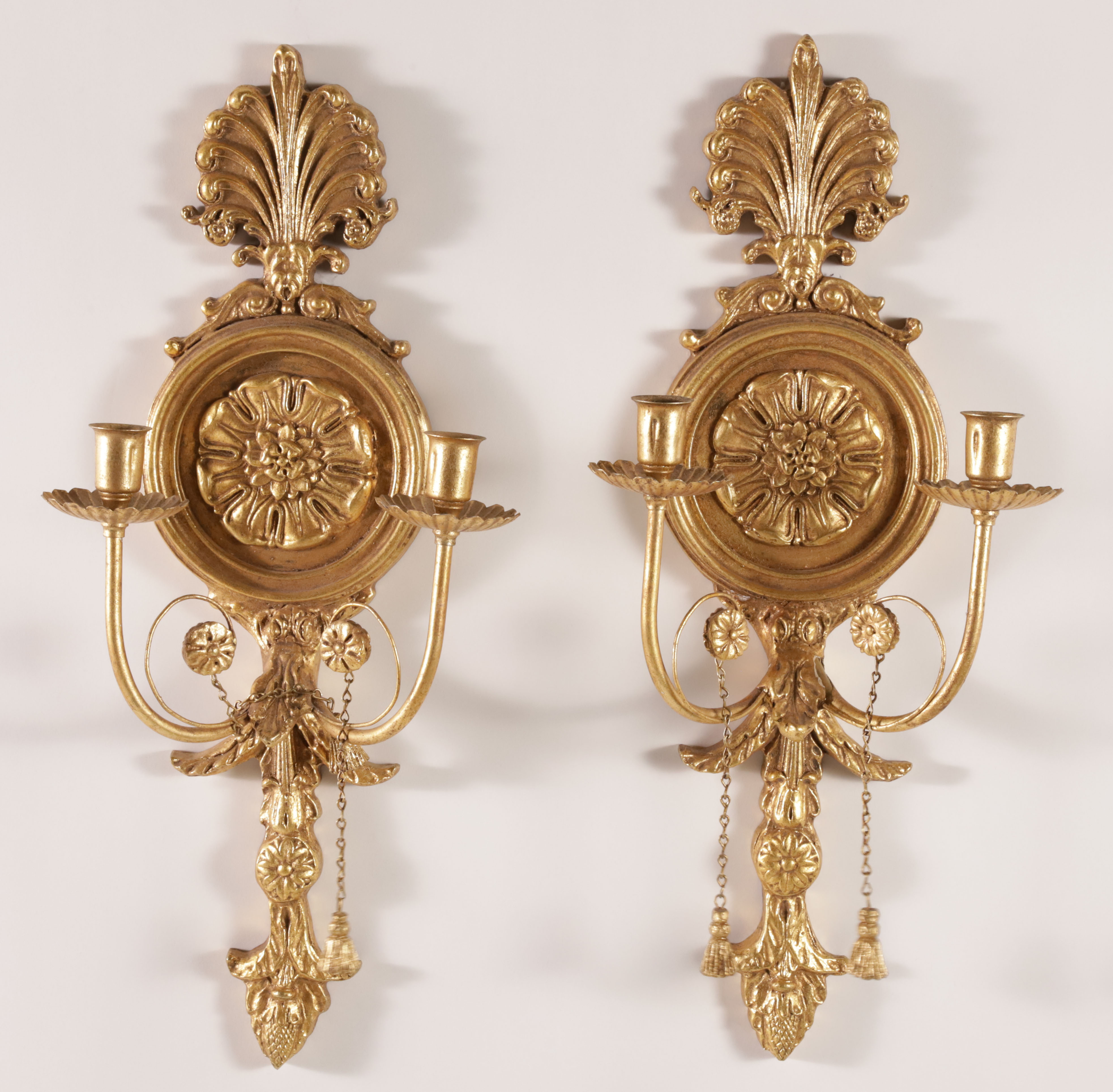 Pair of Carved Gilt Two-Light Sconces - Pair of Carved Gilt Two-Light ...