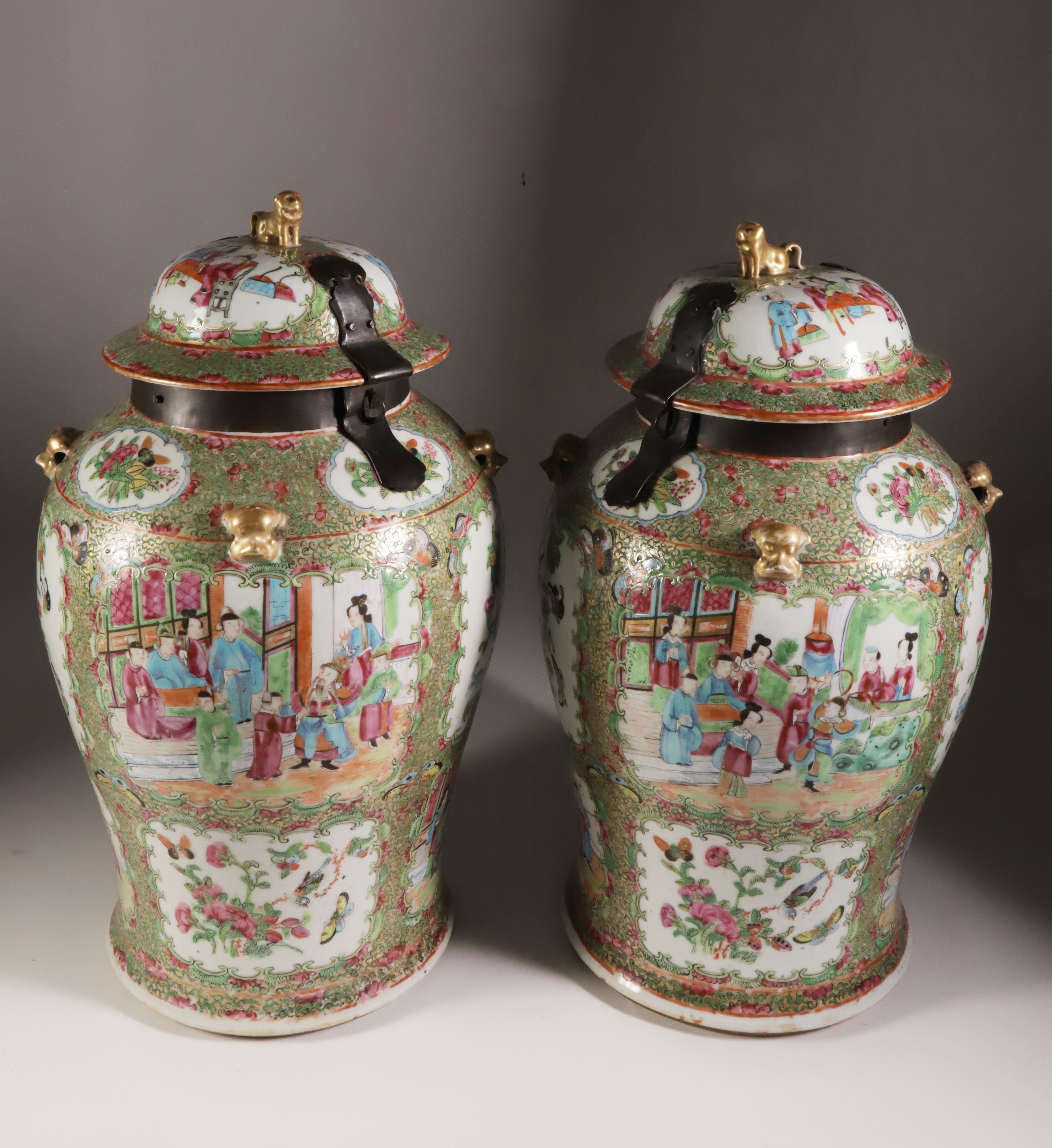 Fine Pair Chinese Export Rose Medallion Porcelain Lidded Jars 19th ...
