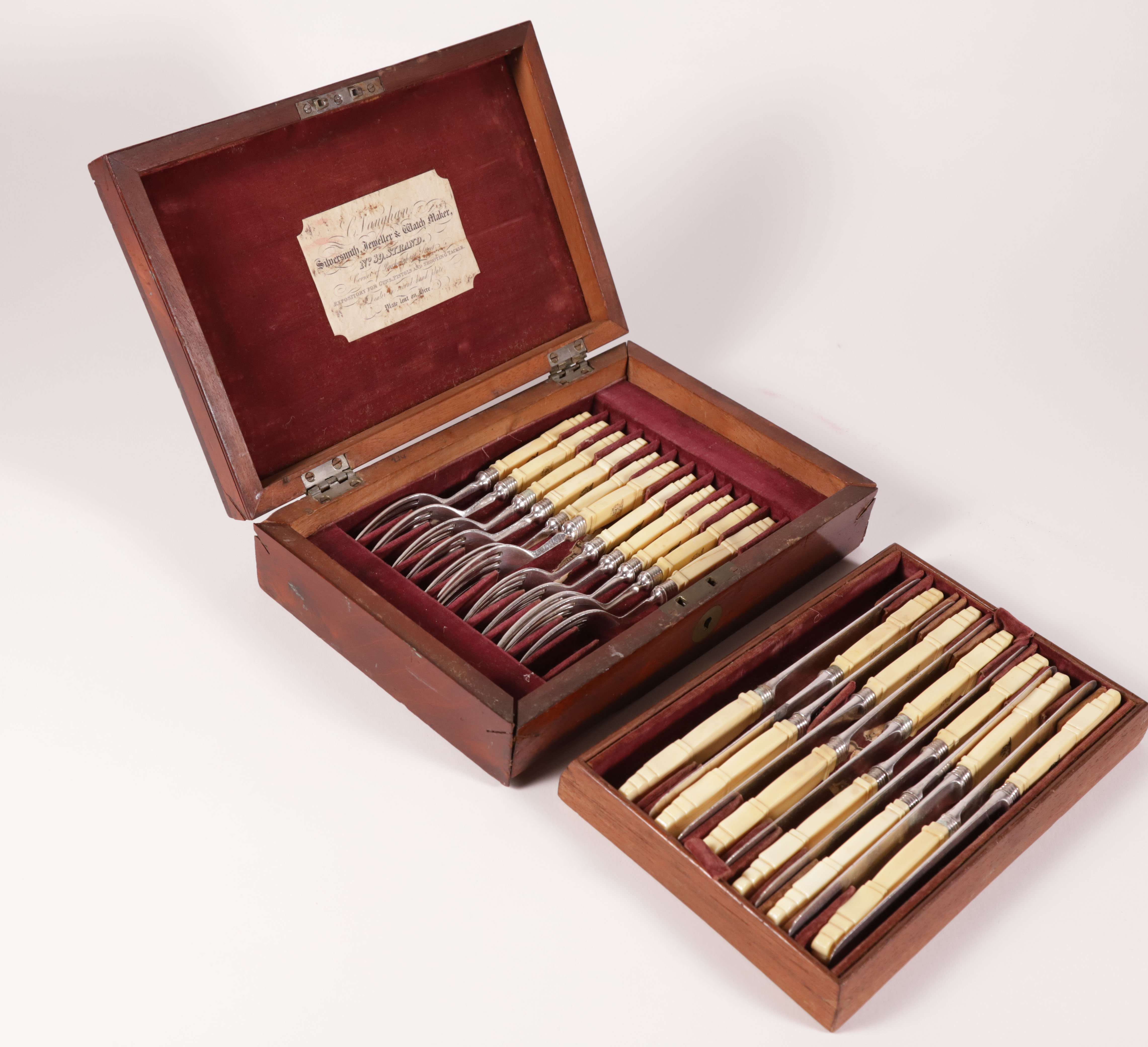 Boxed Set of Carved Bone Handled Fruit Knives and Forks 19th Century - Boxed Set of Carved Bone ...