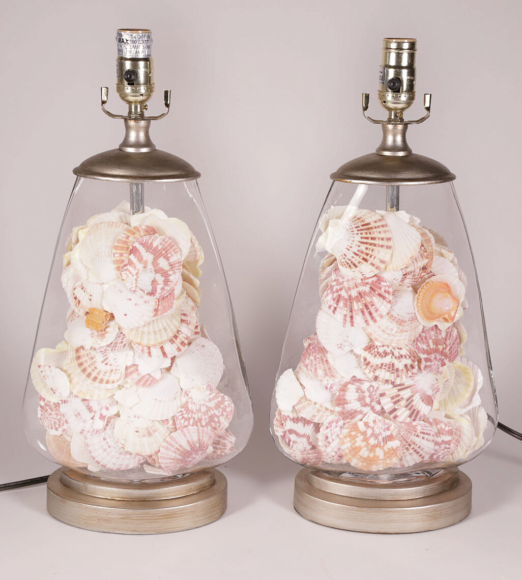 Pair of Glass Lamps Filled with Colorful Seashells - Pair of Glass Lamp ...