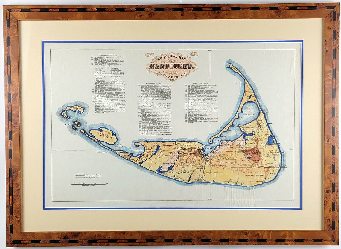Vintage Handcolored 1869 Reverend Ewer Historical Map of Nantucket ...