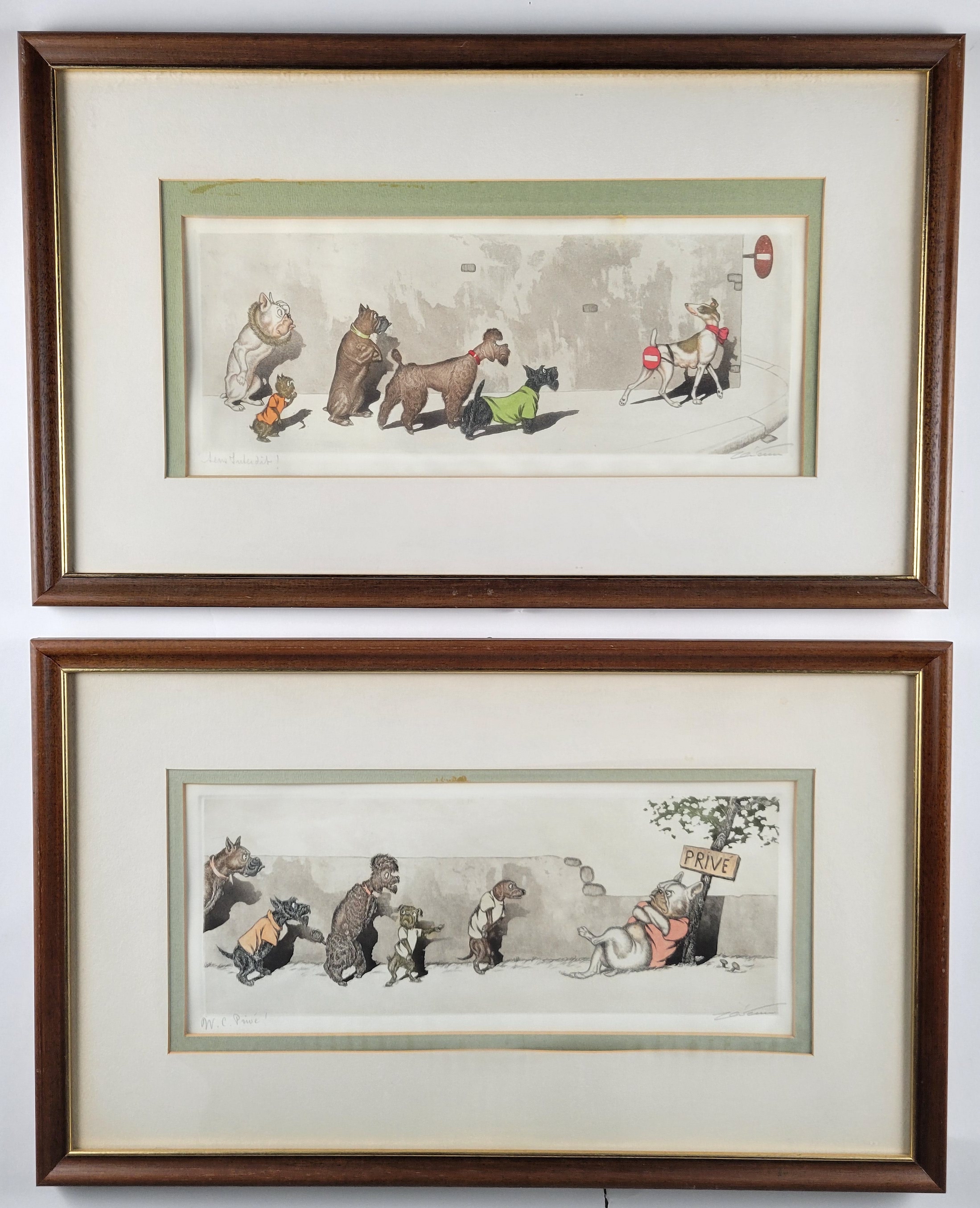 Two Boris O’Klein (French 1893-1985) Handcolored Dirty Dogs of Paris ...