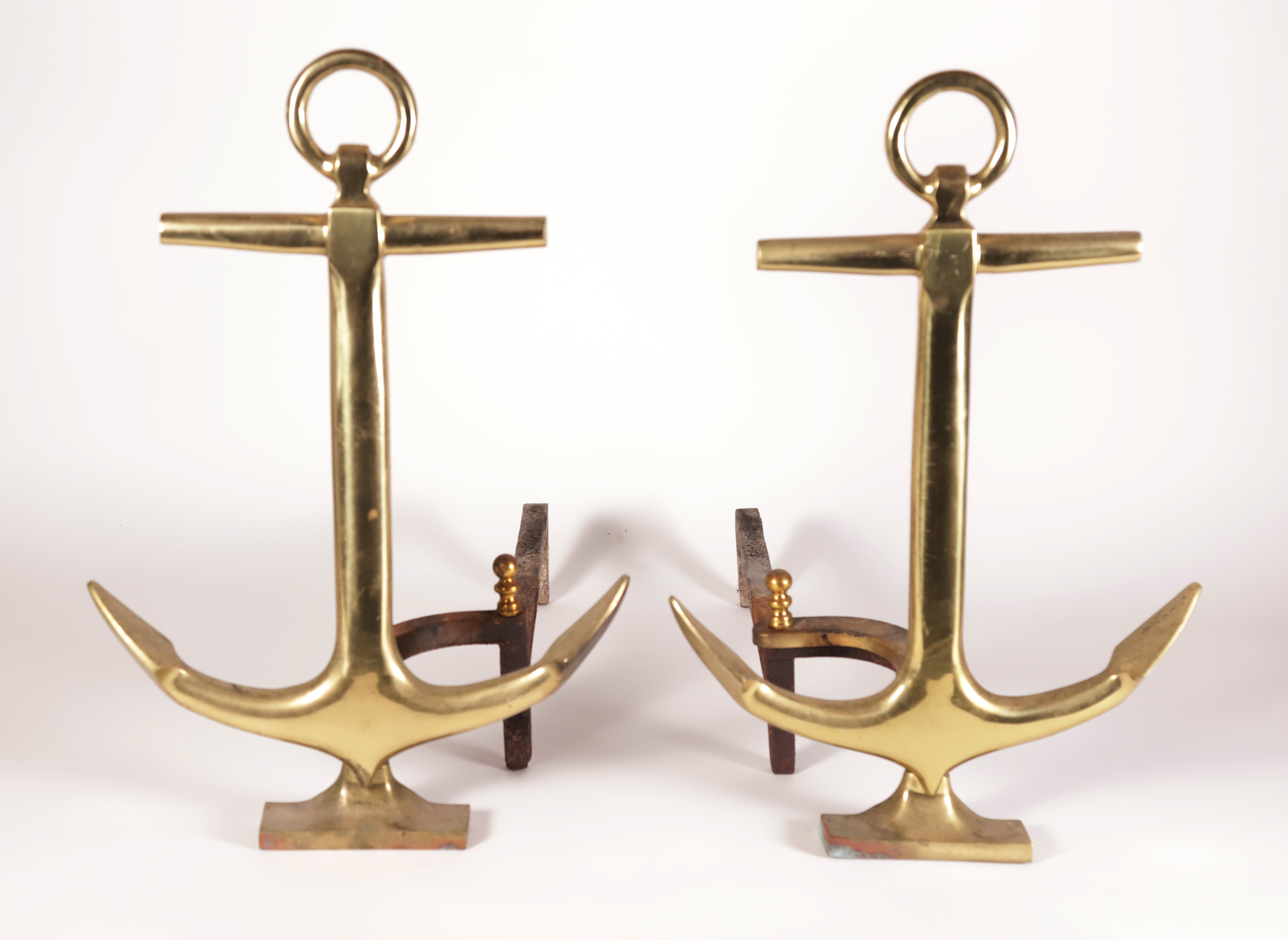 Pair of Brass Anchor Andirons - Vintage Pair of Brass Anchor Andirons ...